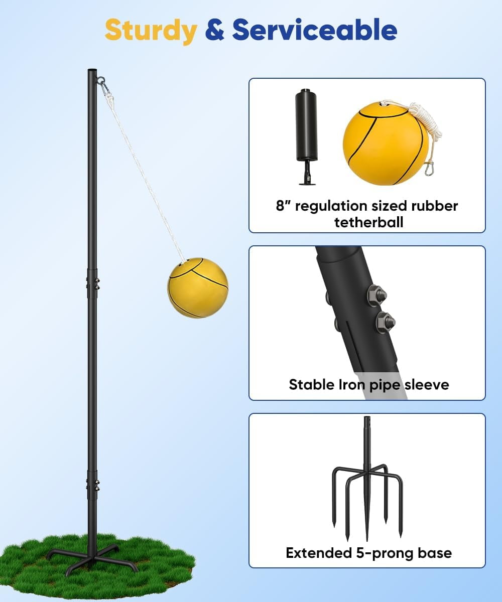 Heavy Duty Tetherball Sets with Ball & Rope for Backyard, Adjustable ...