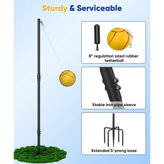 Heavy Duty Tetherball Sets with Ball & Rope for Backyard, Adjustable ...