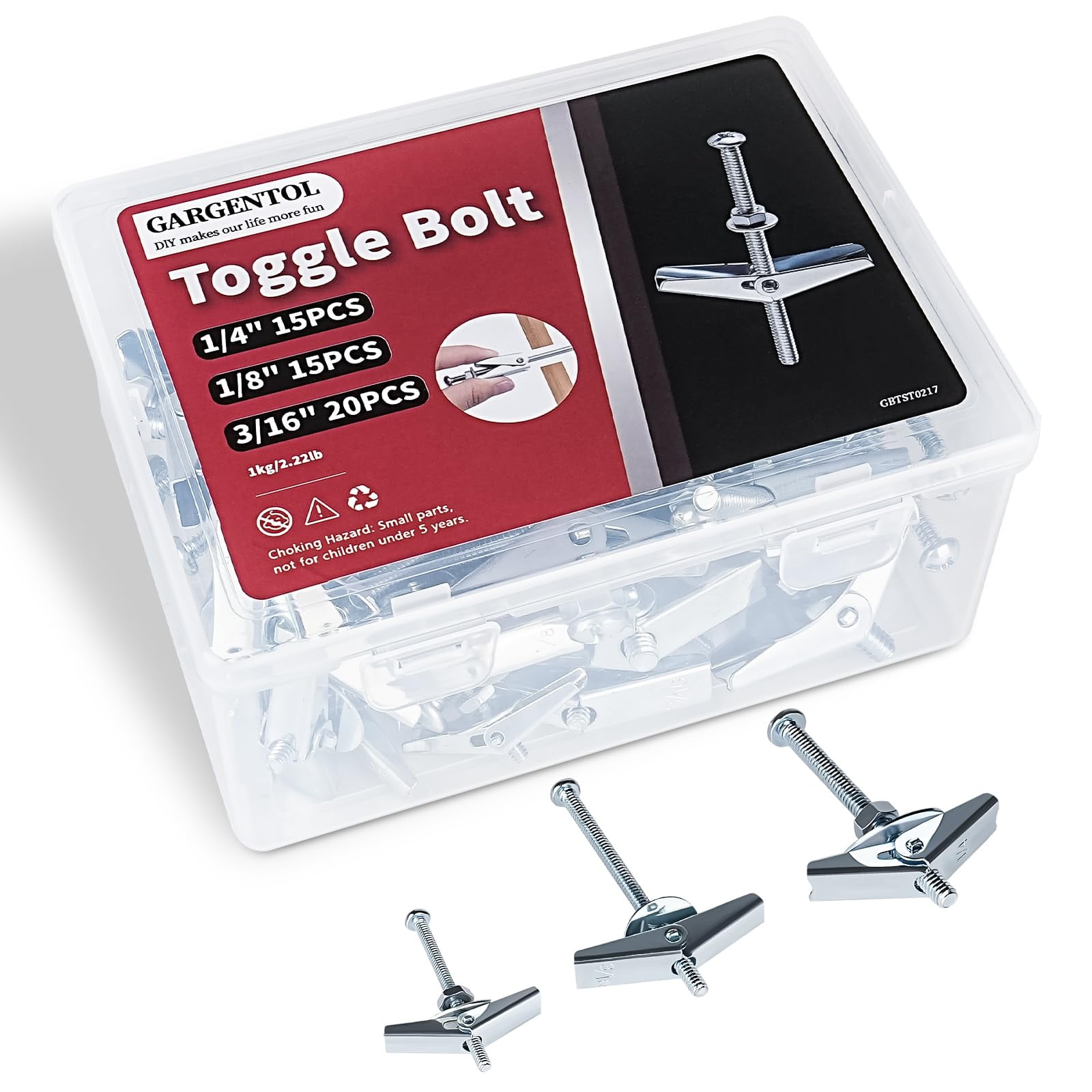 Heavy Duty Toggle Bolts and Wing Nut Kit 50 Sets- 1/8", 3/16", 1/4 ...