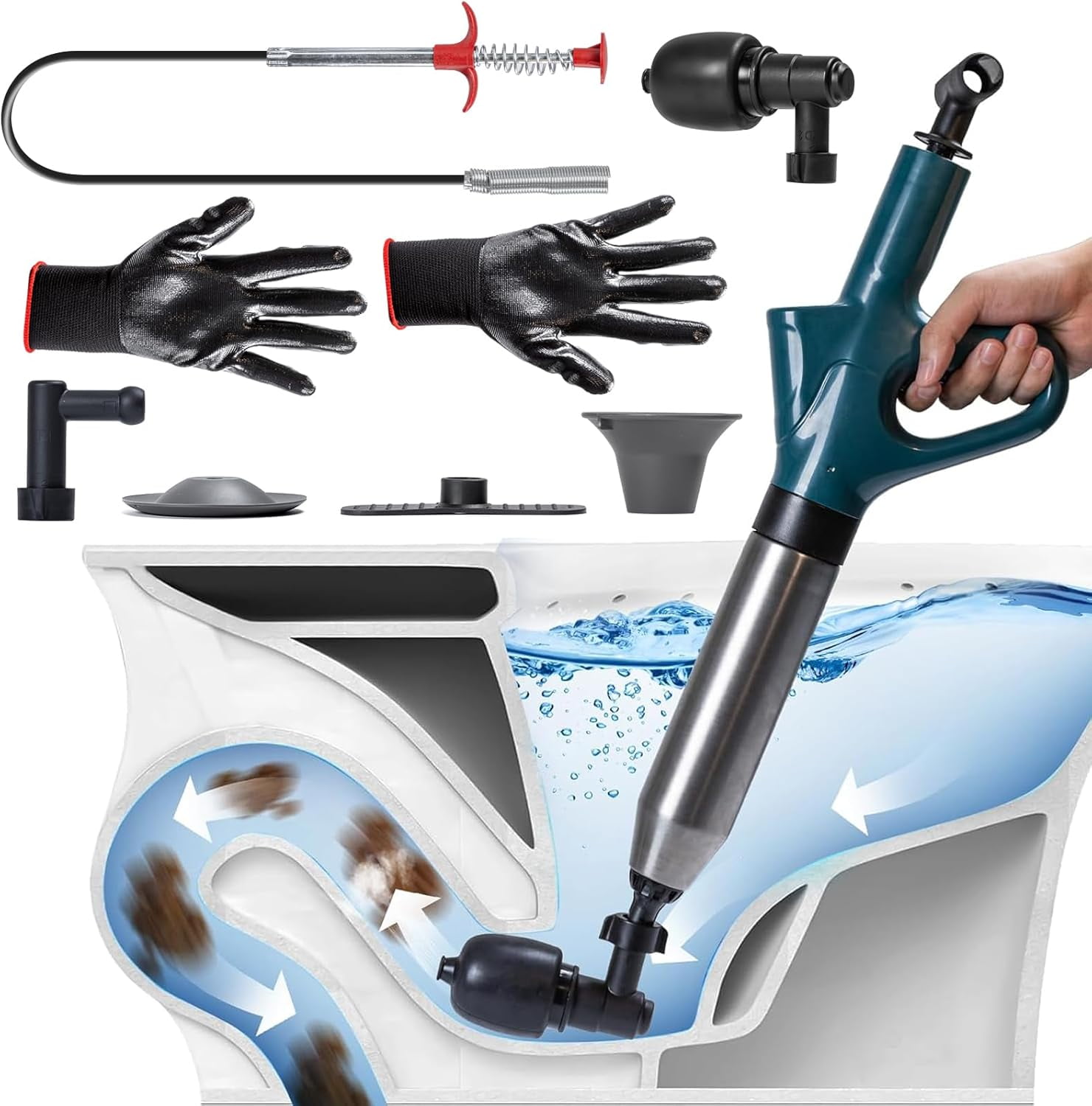 Heavy Duty Toilet Plunger - Powerful Snake for Bathroom Unclogging with ...