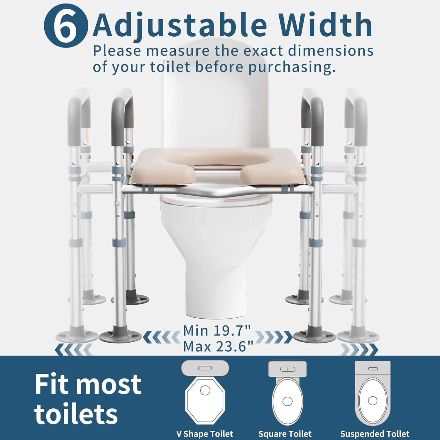 Heavy Duty Toilet with Handles for Seniors, Adjustable Height & Width ...
