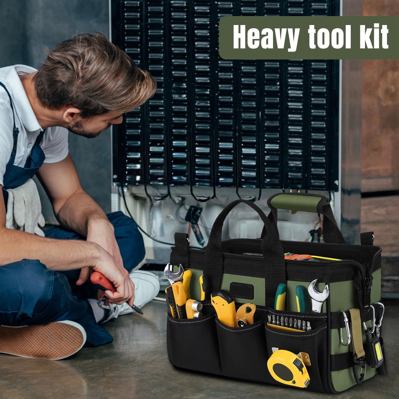 Heavy Duty Tool Bag 15-Inch, 16-Pocket Portable Soft Tool Box Organizer Storage, Handle ...