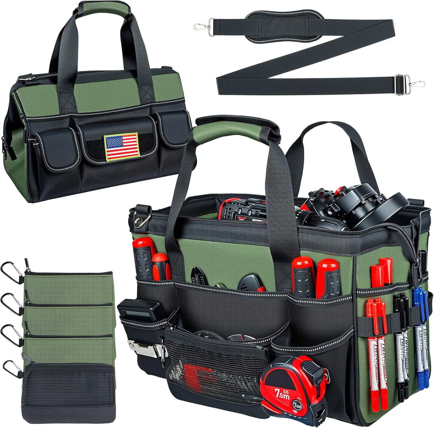 Heavy Duty Tool Bag 16 Inch, 28-Pocket Portable Soft Tool Box Organizer ...