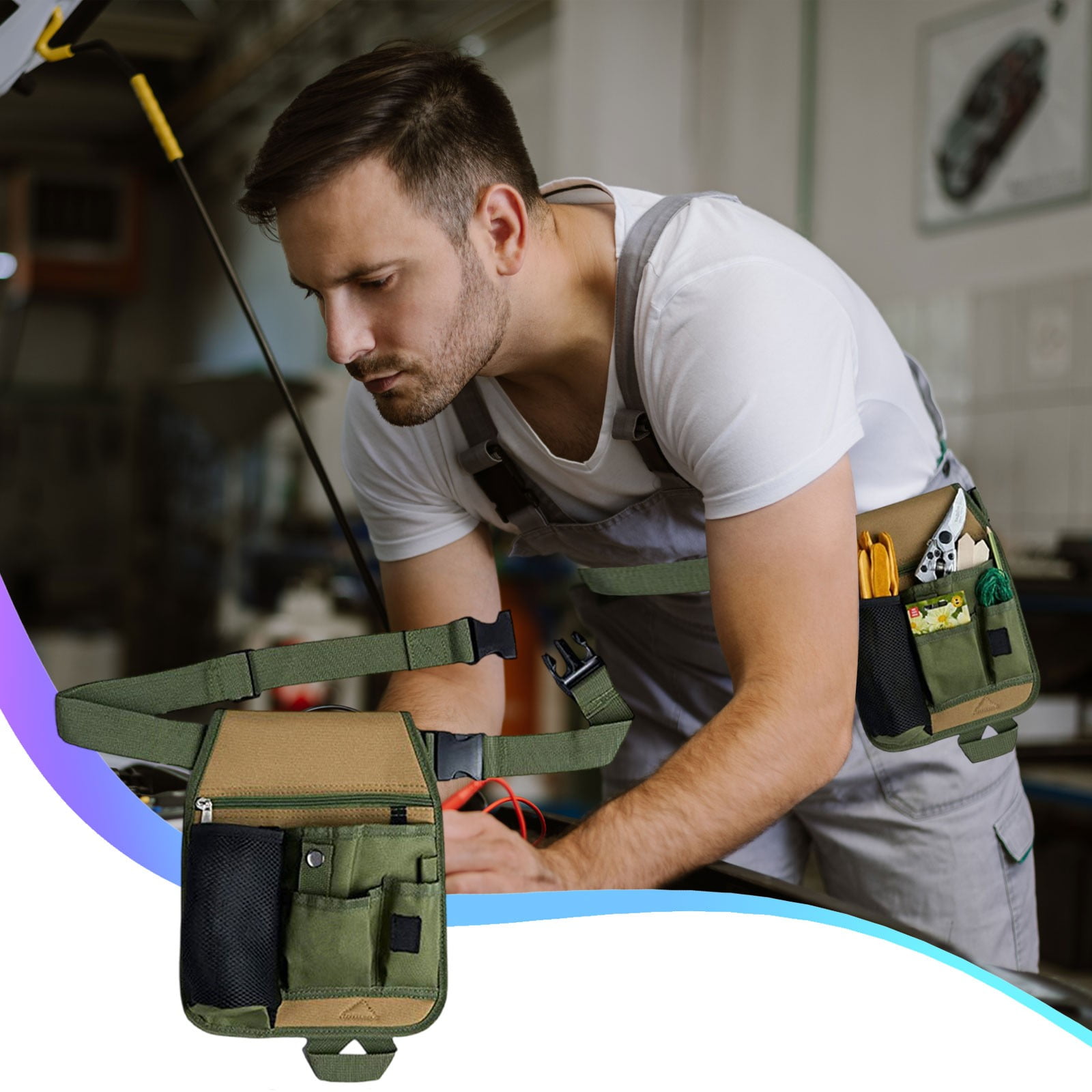 Heavy Duty Tool Belt with Suspenders, 12-Pocket Adjustable Waist Work ...