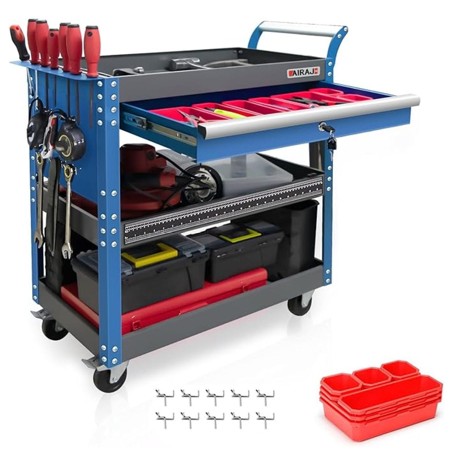 Heavy Duty Tool Cart on Wheels,440LBS Mechanic Tool Cart with Drawers ...