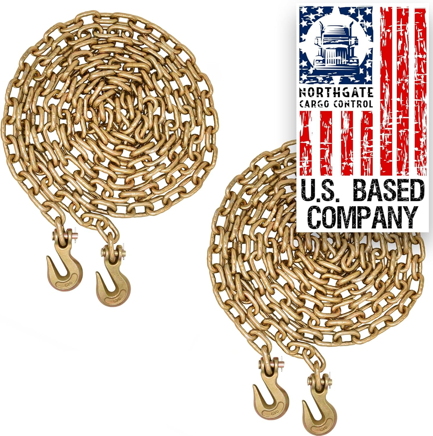 Heavy Duty Tow Chain - 3/8" x 20 ft Long, Grade 70 Chain with Clevis Grab Hooks - G70 Load ...
