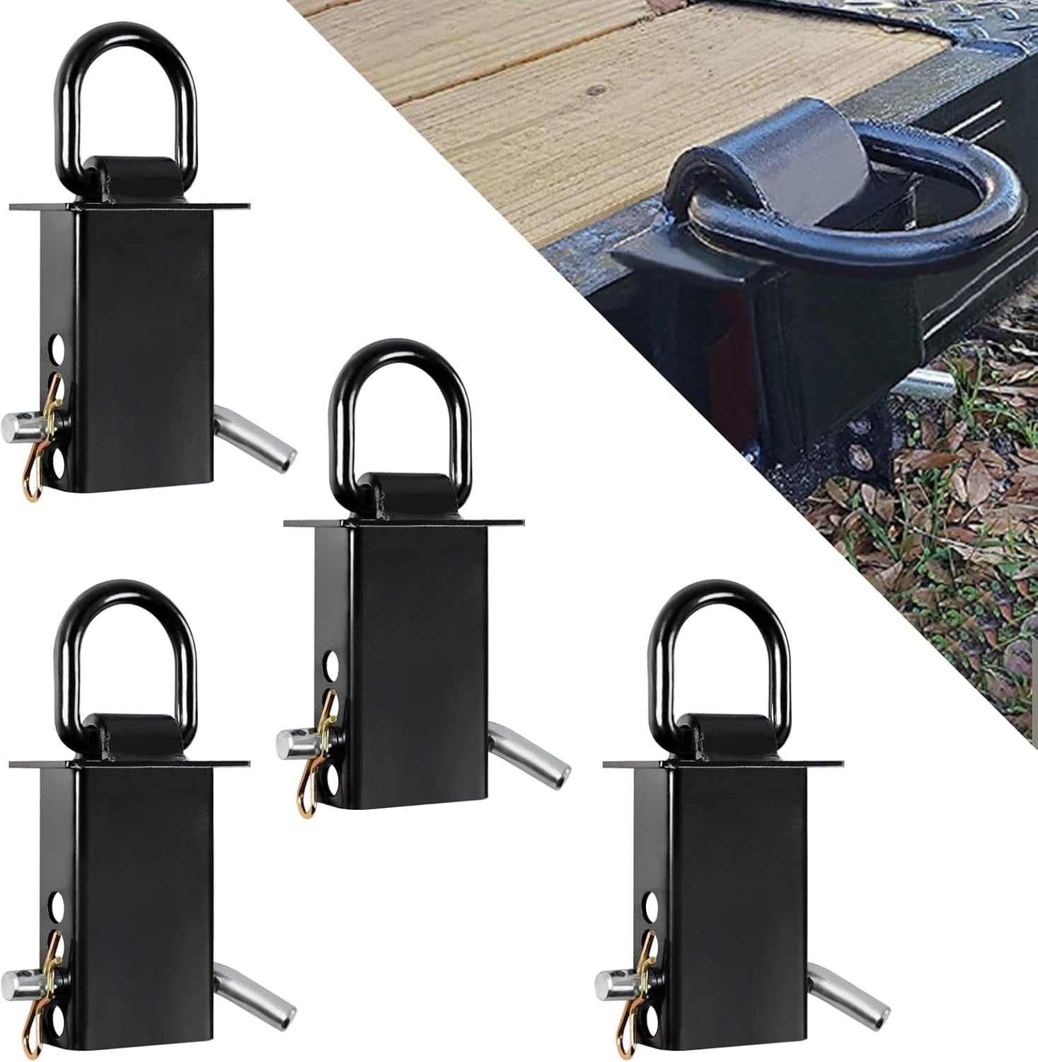 Heavy-Duty Trailer Stake Pocket D Rings with Anti-Loss Cord, Adjustable ...