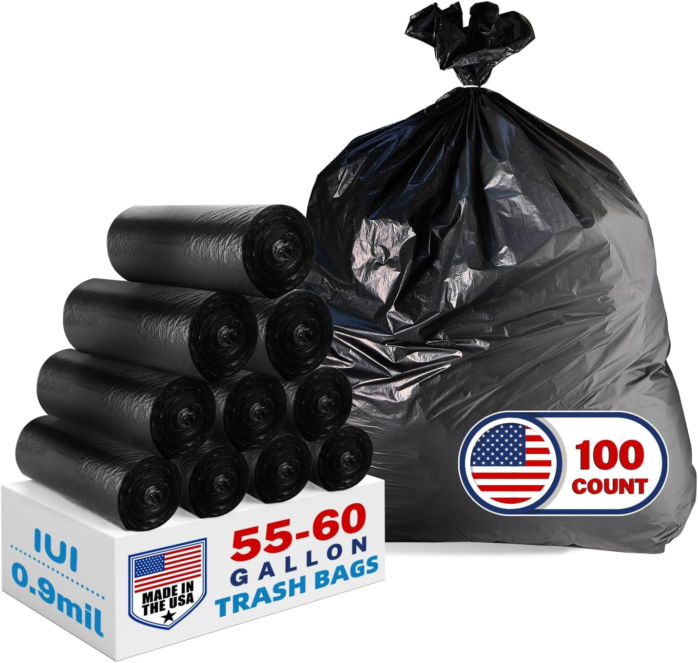 Heavy Duty Trash Bags 55-60 Gallon, Black - 100 Count Bulk Pack | 38" x ...