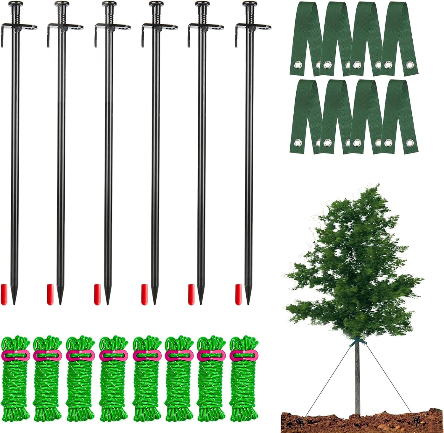 Heavy Duty Tree Stake Kit, 6 Pcs 11.8 Inch Steel Tree Stakes,8 Pcs ...