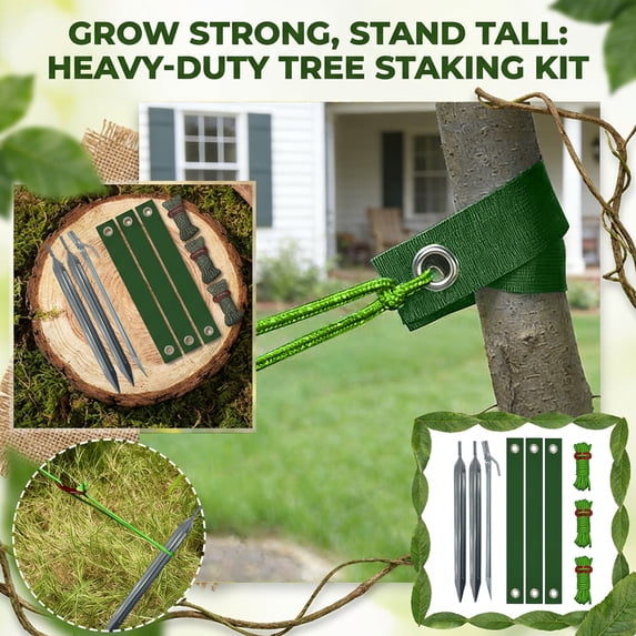 Heavy-Duty Tree Stake Support Kit, Green Tree Staking Straps with ...