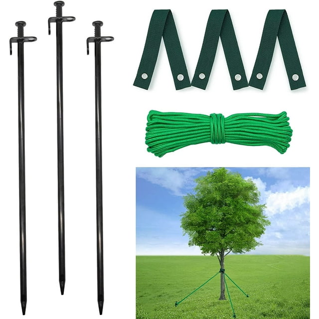 "Maylai Heavy Duty Tree Stakes Kit, 3 PCS 15.8"" Stakes/Straps, 32.8ft ...