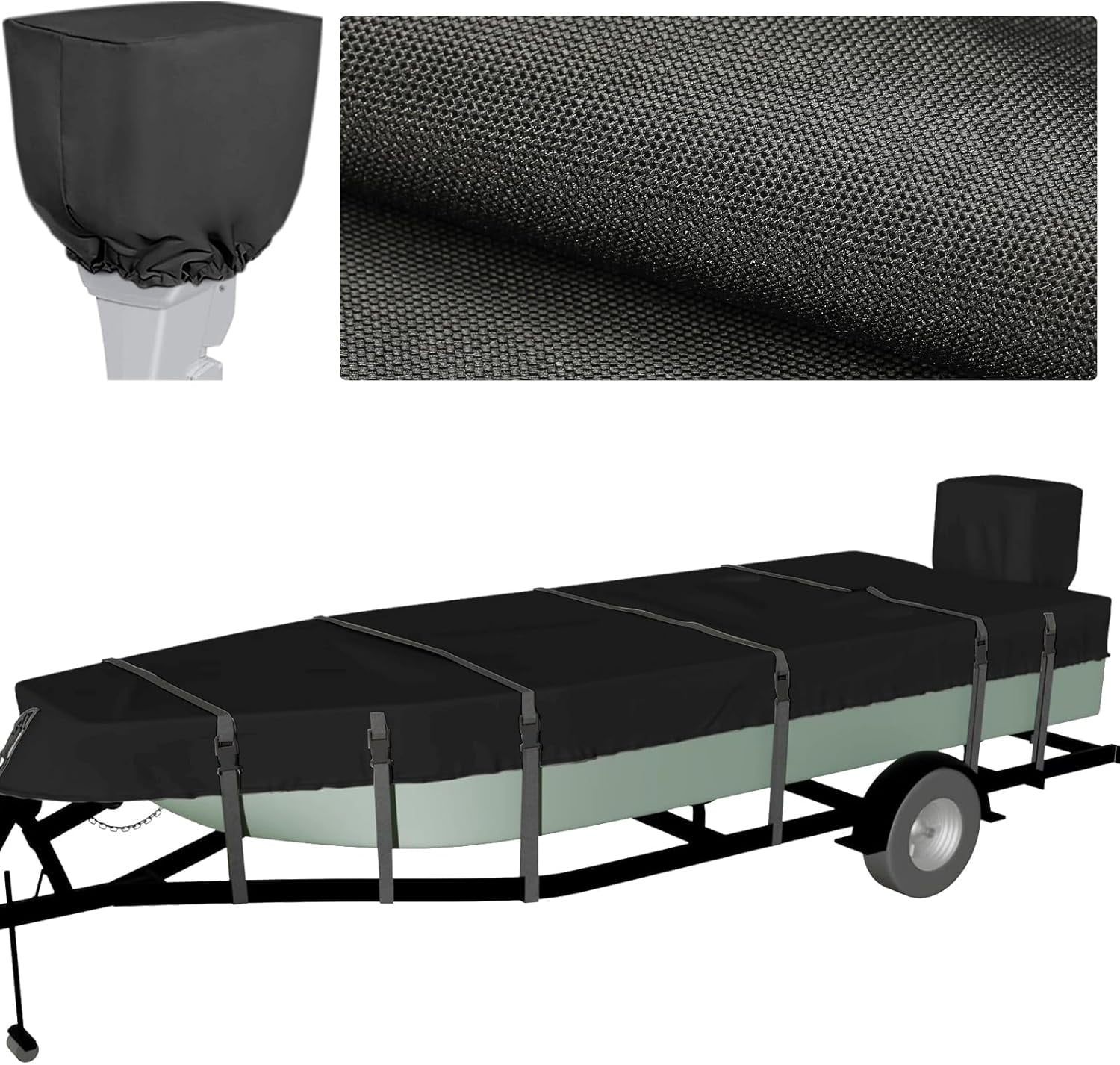 Heavy Duty Ture 900D Polyester Jon Boat Cover 16ft - 18 ft with Motor ...