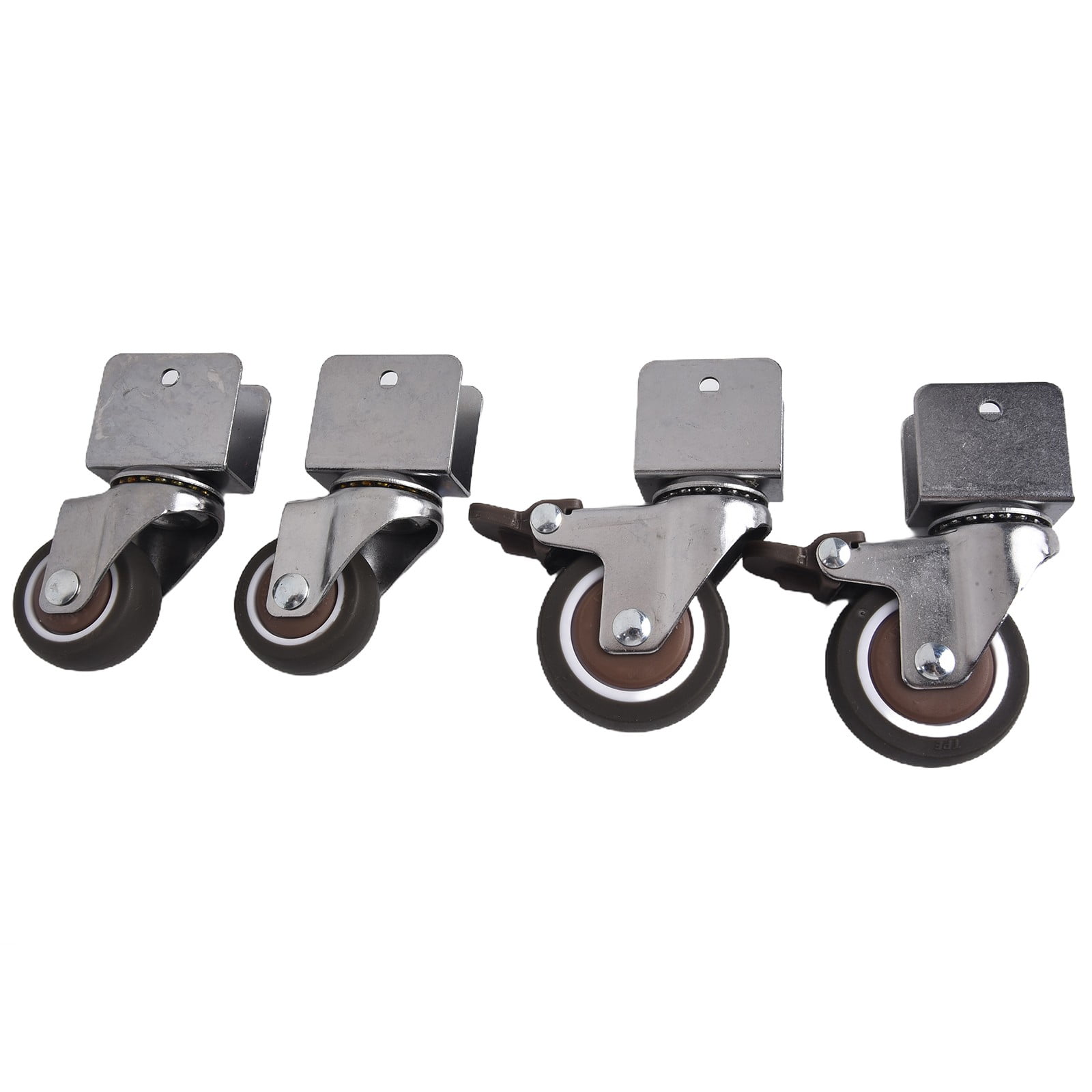 Heavy Duty U Type Furniture Casters with Soft Rubber Wheels Brake & No ...