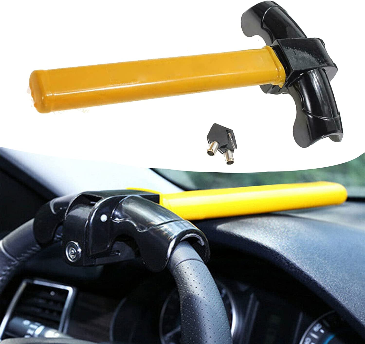 Heavy Duty Universal Car Steering Wheel Lock with 2 Keys Replacement ...