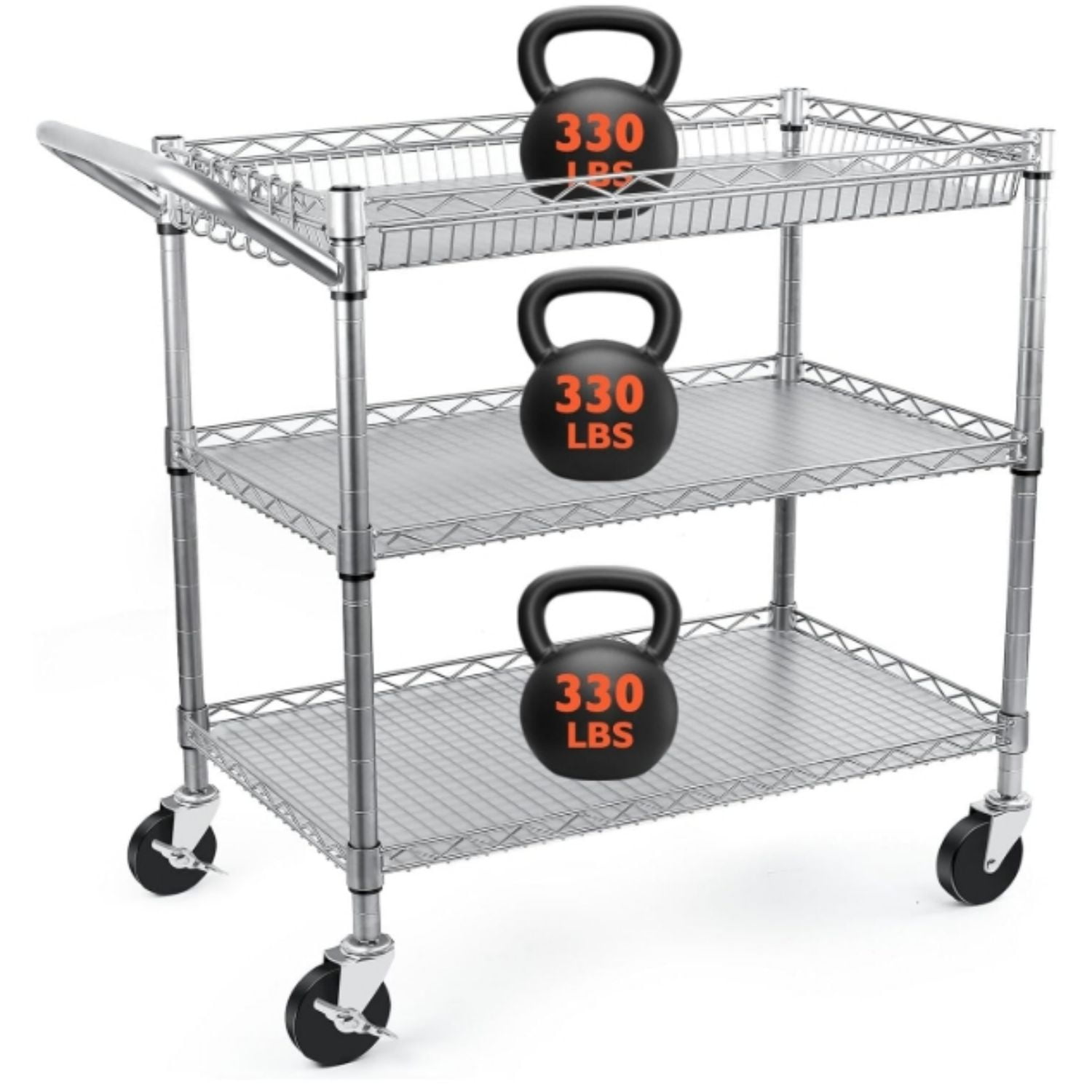Heavy Duty Utility Cart, 990Lbs Capacity 3 Tier Rolling Carts with ...