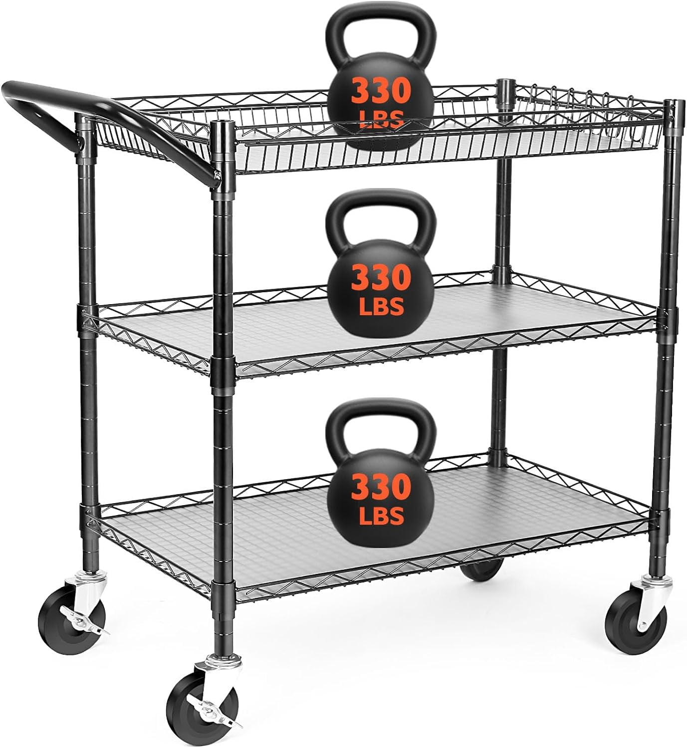 Heavy Duty Utility Cart on Wheels,990Lbs Capacity 3 Tier Rolling Carts ...