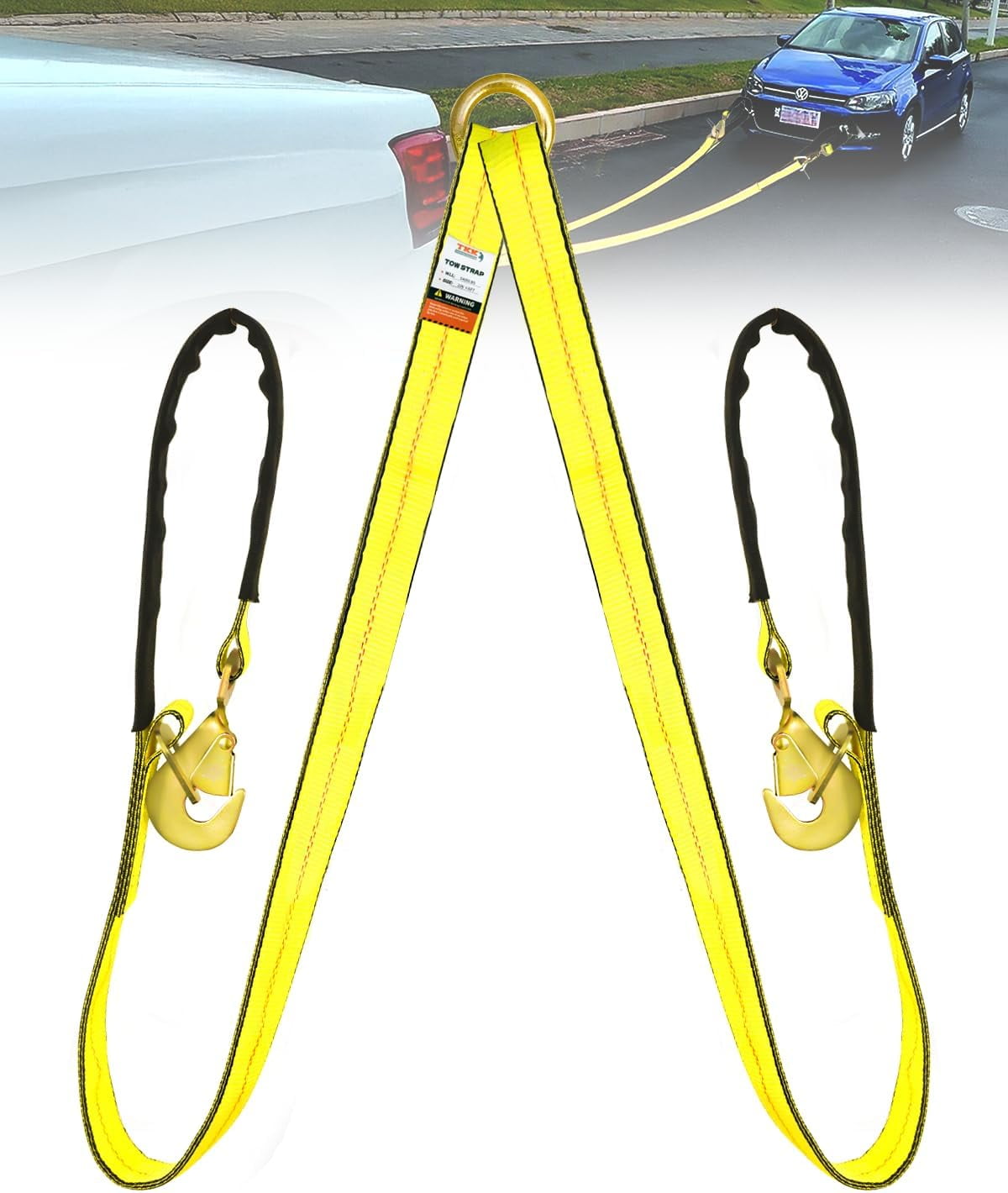 Heavy-Duty V-Bridle Tow Strap 2" x 6' - 5,400 lbs Load Capacity | Snap ...
