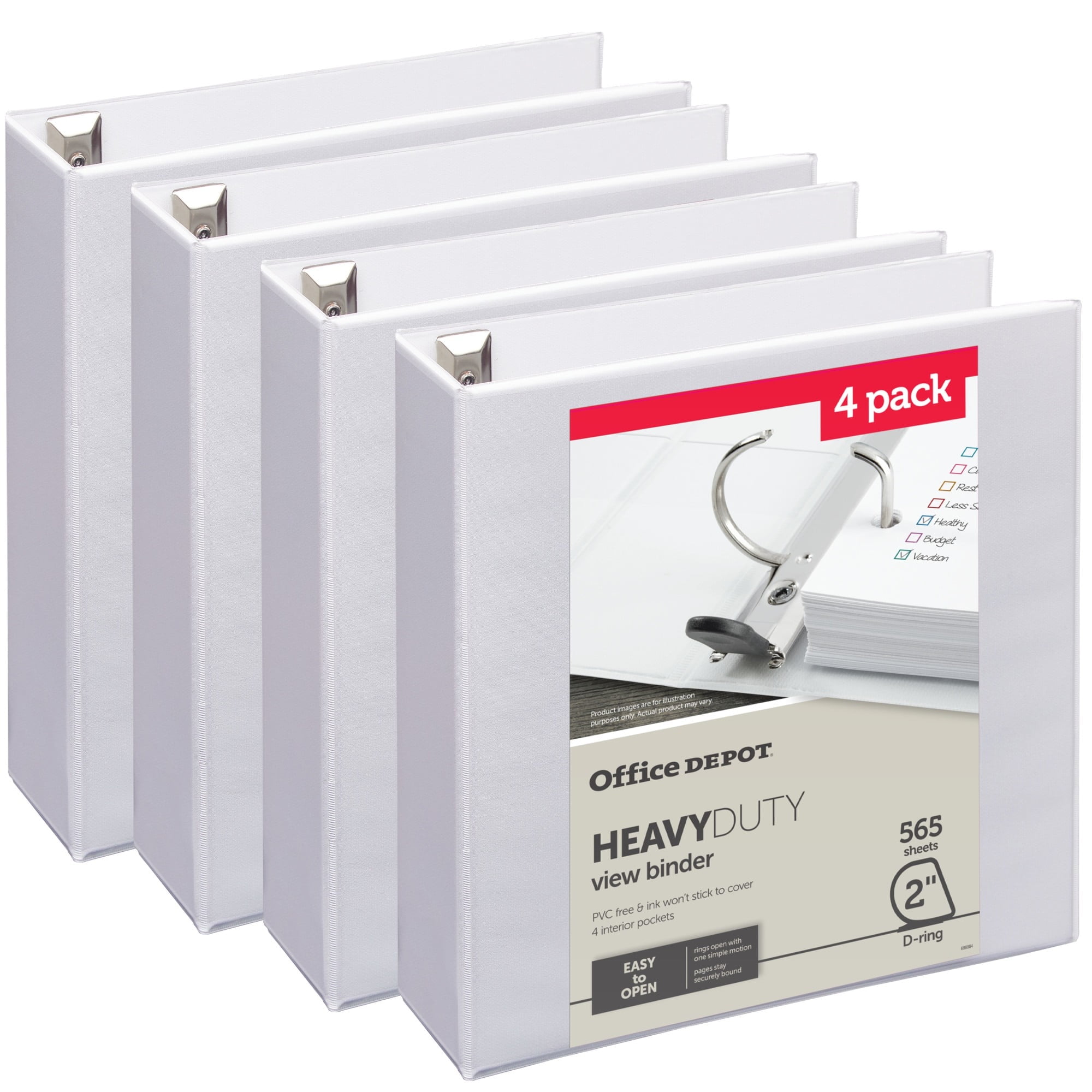 ® Heavy-Duty View 3-Ring Binder, 2" D-Rings, White, 49% Recycled, Pack ...