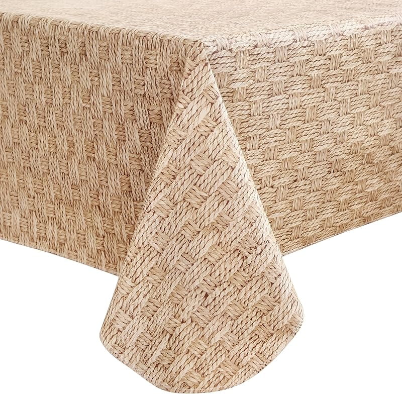 Heavy Duty Vinyl Tablecloth with Flannel Backing Waterproof Oil-Proof ...