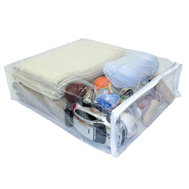Heavy Duty Vinyl Zippered Closet Storage Bags (Clear) (15" x 18" x 5") for Sweaters, Bedding ...