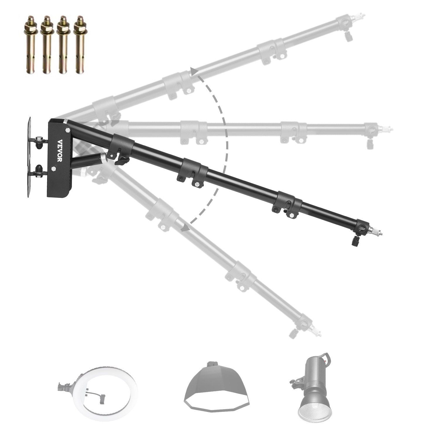 Heavy Duty Wall Mount Boom Arm,100 cm Adjustable Studio Light Stand ...