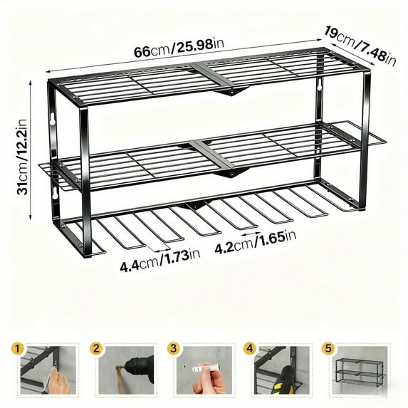 Heavy Duty Wall Mount Tool Organizer | 2-Tier 5-Hook / 3-Tier 5-Hook ...