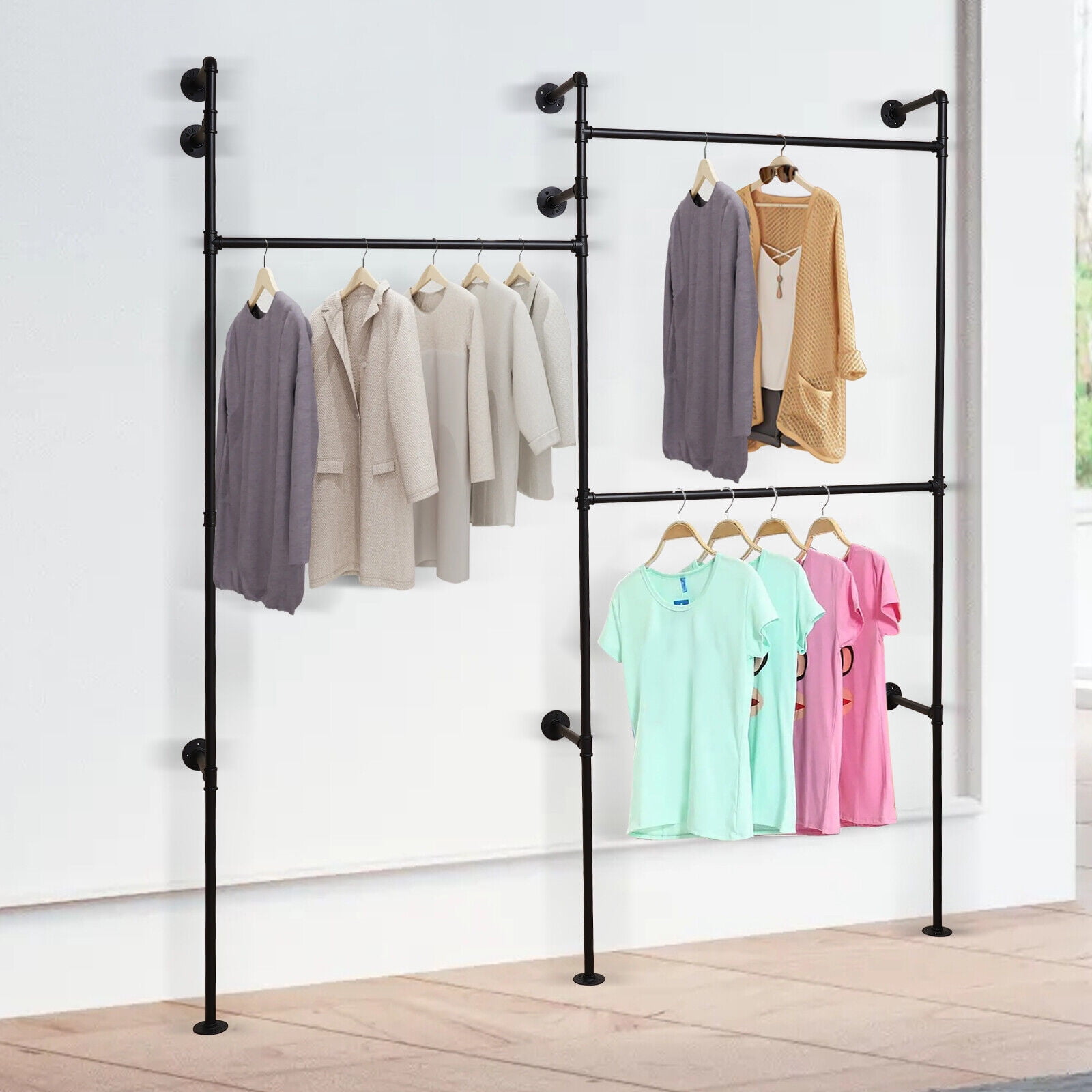 Walmart Heavy Duty Wall Mounted Industrial Pipe Clothing Rack, Garment ...