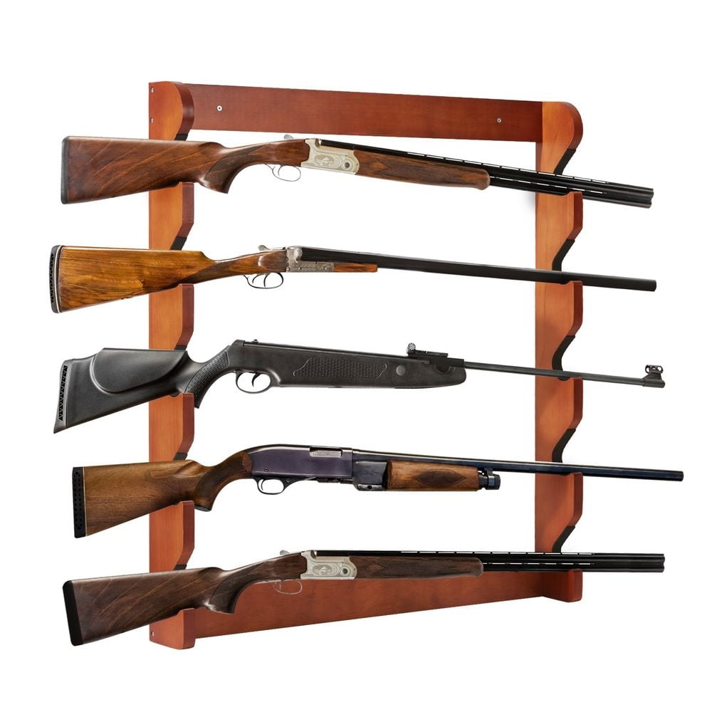 Heavy Duty Wall Mounted Gun Rack - 5-Slot 180lb Capacity Metal Rifle ...