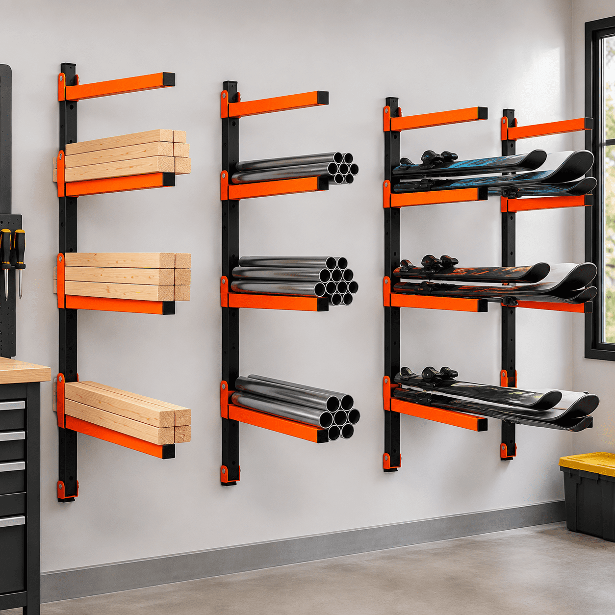 Heavy Duty Wall Mounted Lumber Storage Rack, 3-Level, Metal Garage ...