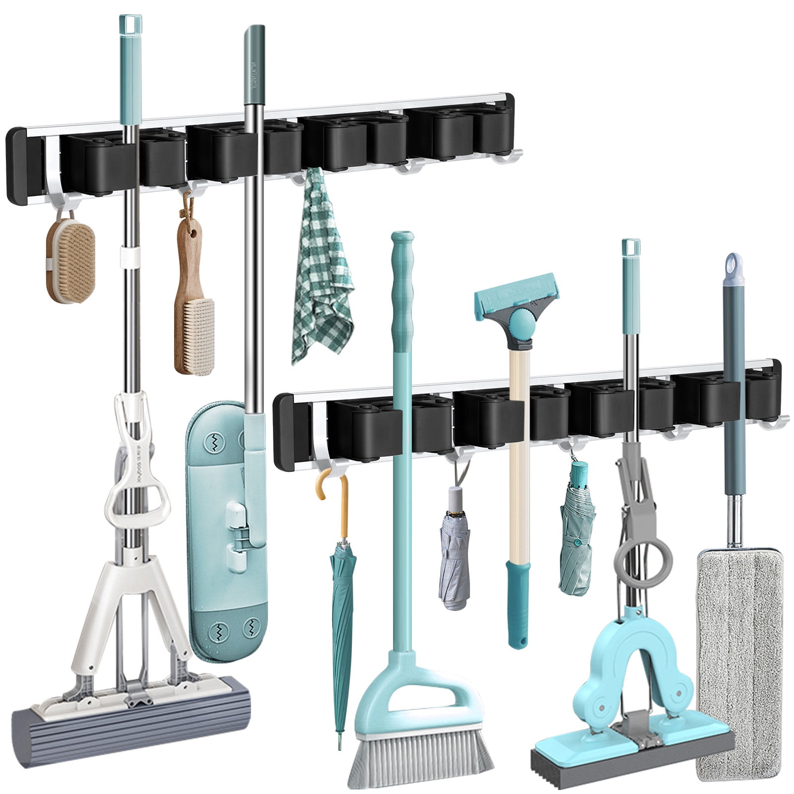 Heavy Duty Wall-Mounted Mop and Broom Holder - Multi-Tool Organizer ...
