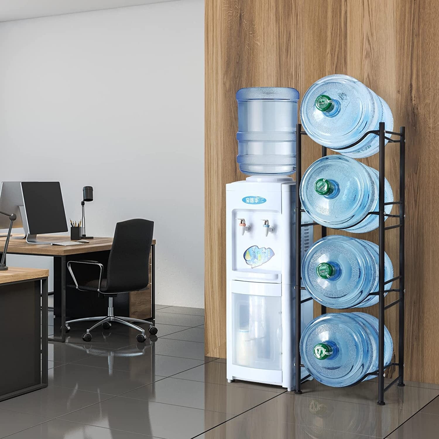 Heavy Duty Water Cooler Jug Rack Black - 4 Tier - Walmart.com
