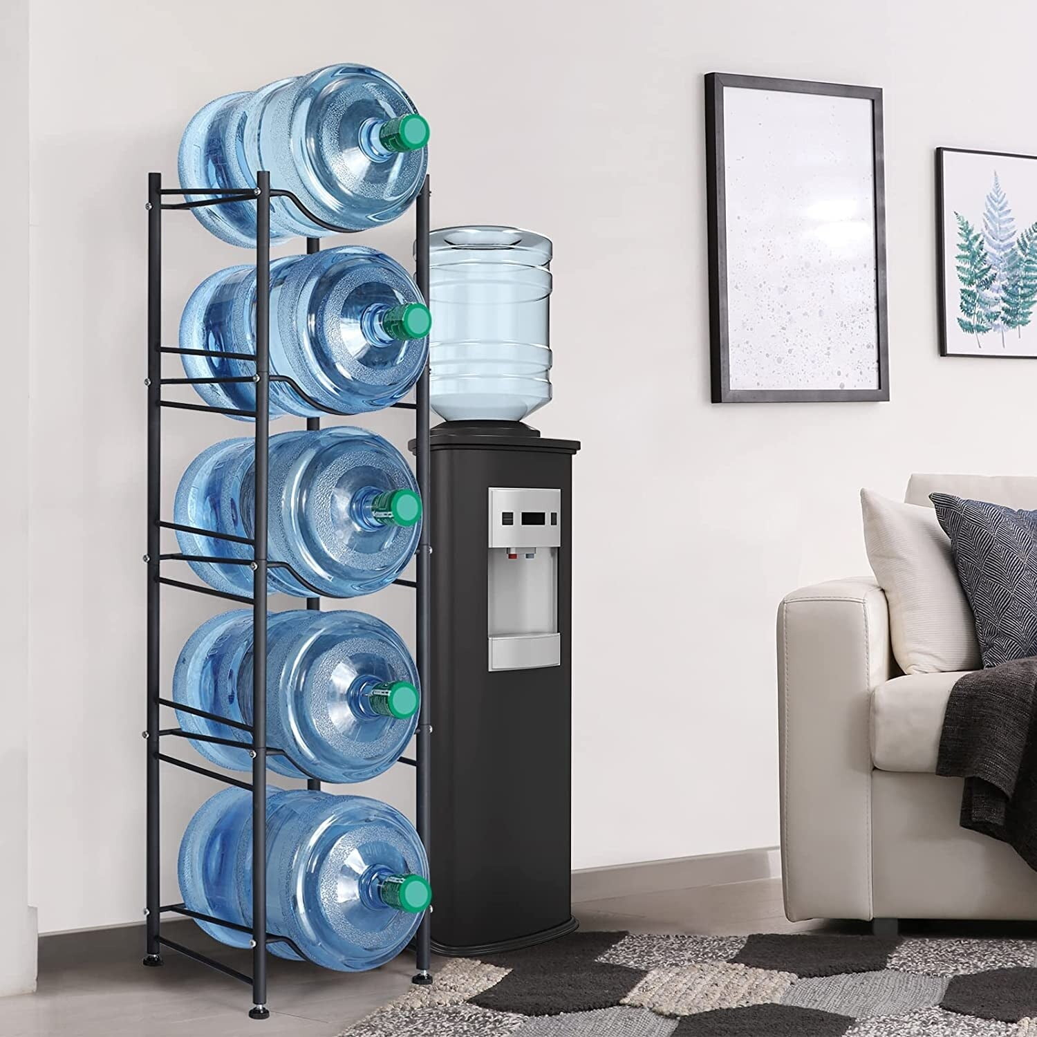 Heavy Duty Water Cooler Jug Rack Black - 5 Tier - Walmart.com