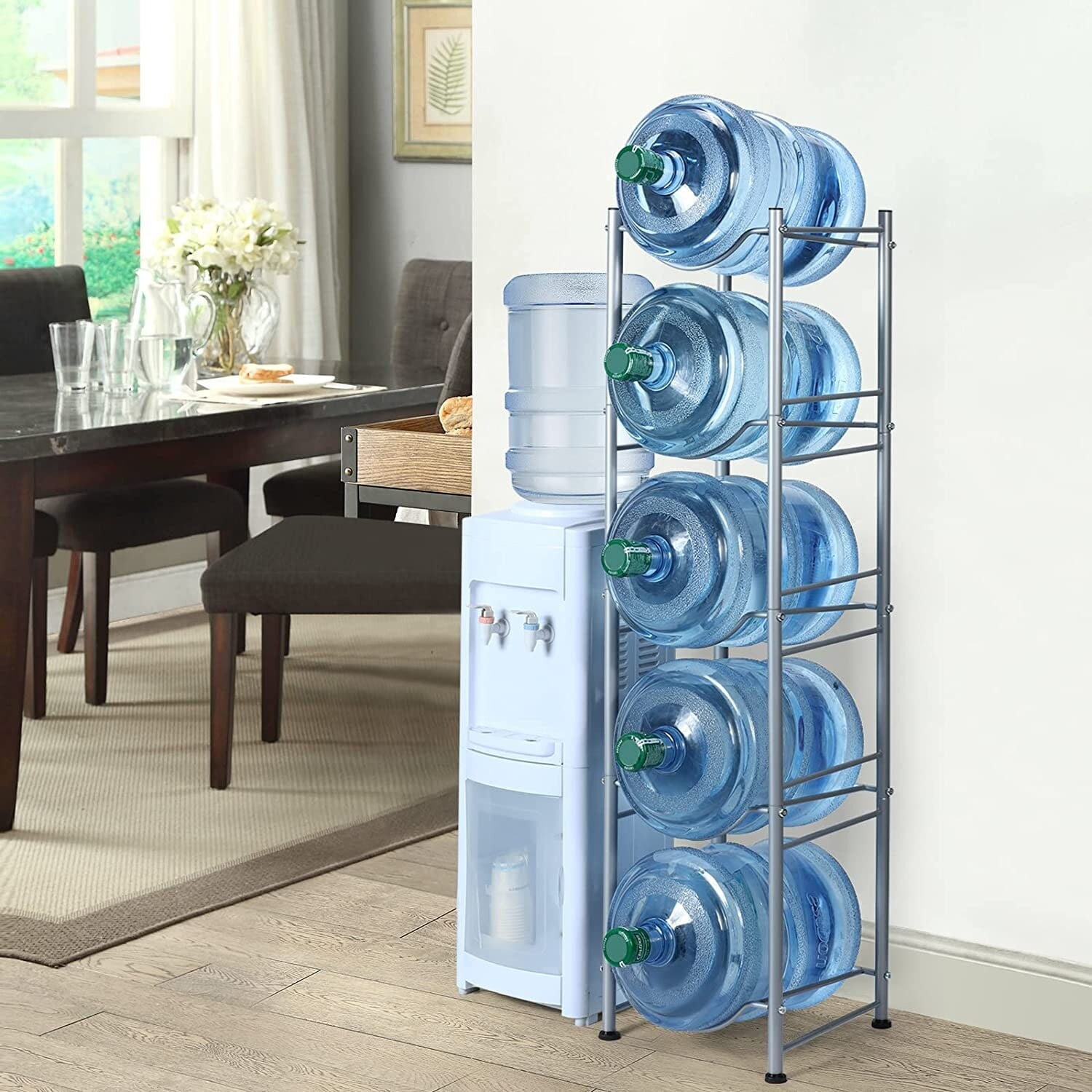 Heavy Duty Water Cooler Jug Rack Silver - 5 Tier - Walmart.com