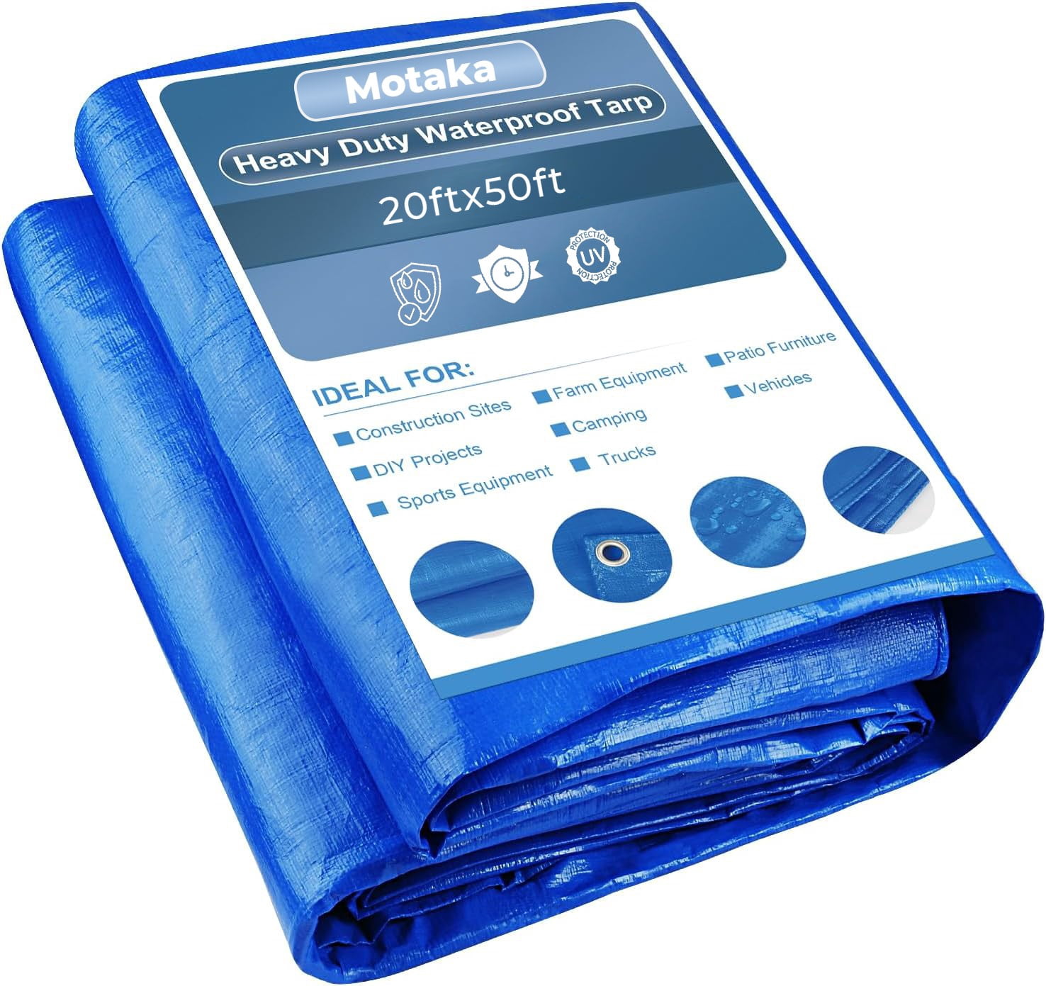 Heavy Duty Waterproof 12mil Thick 20x50 Tarp Cover, UV Resistant, Rip ...