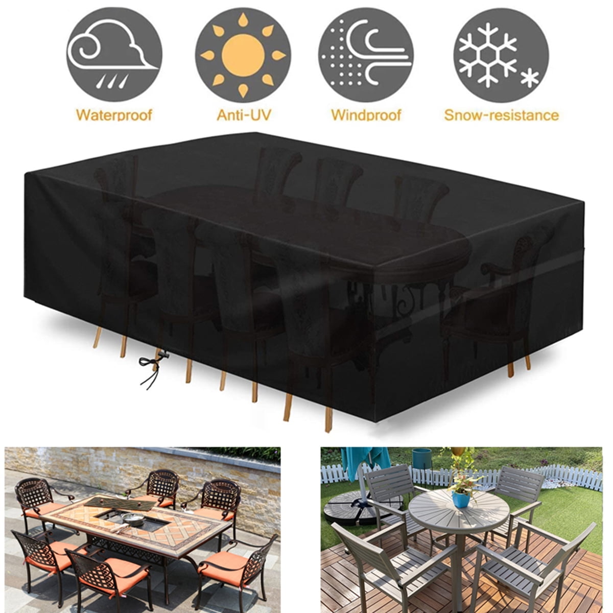 Heavy Duty Waterproof Patio Furniture Cover Rectangular Garden Rain And ...