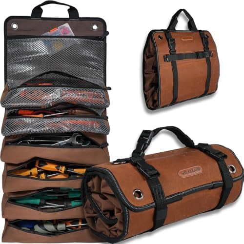 Heavy-Duty Waxed Canvas Tool Roll, 7-Pockets Tool Wrap Roll, 15L Tool ...