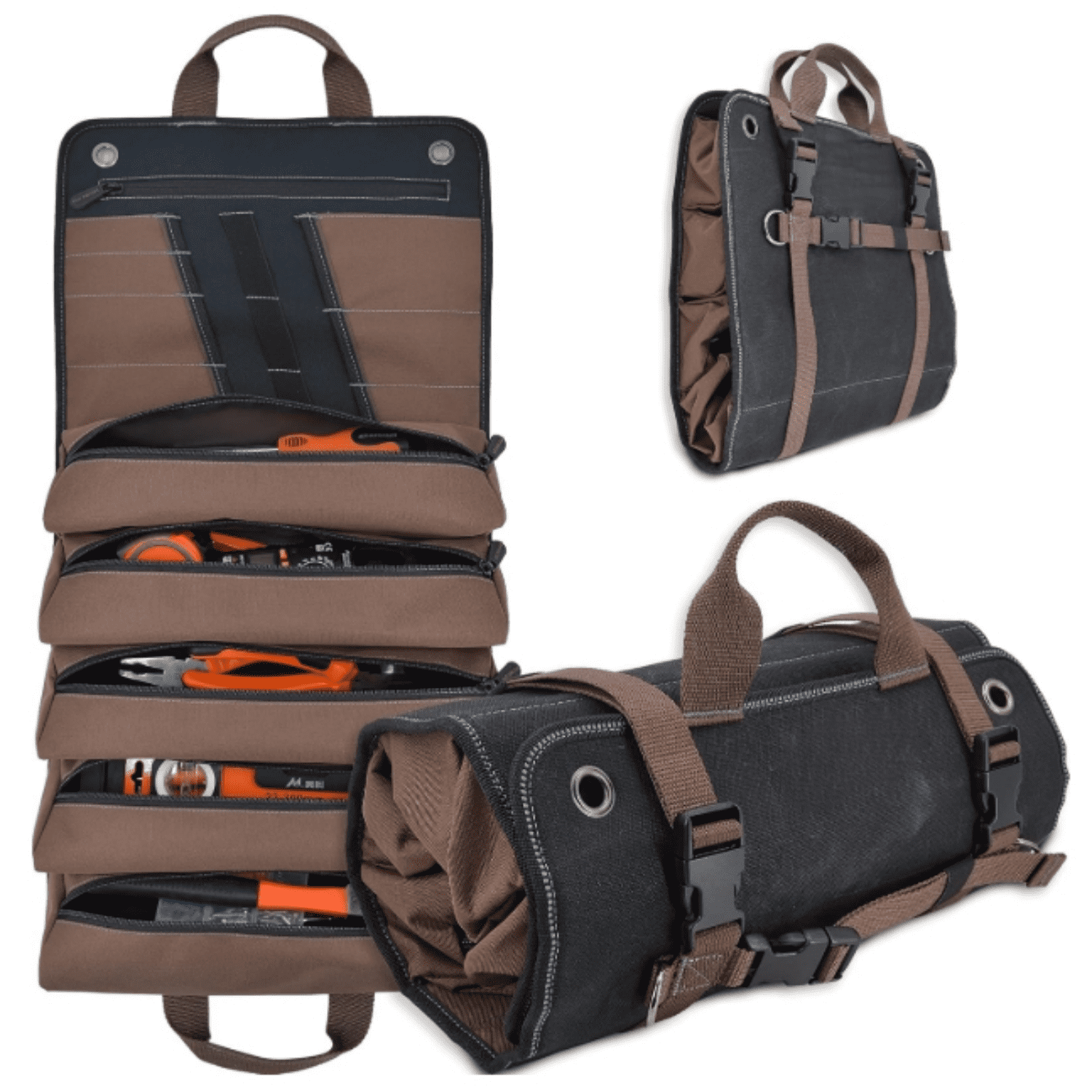 Heavy-Duty Waxed Canvas Tool roll, 15-Pockets Tool Wrap Roll, 15L Tool ...