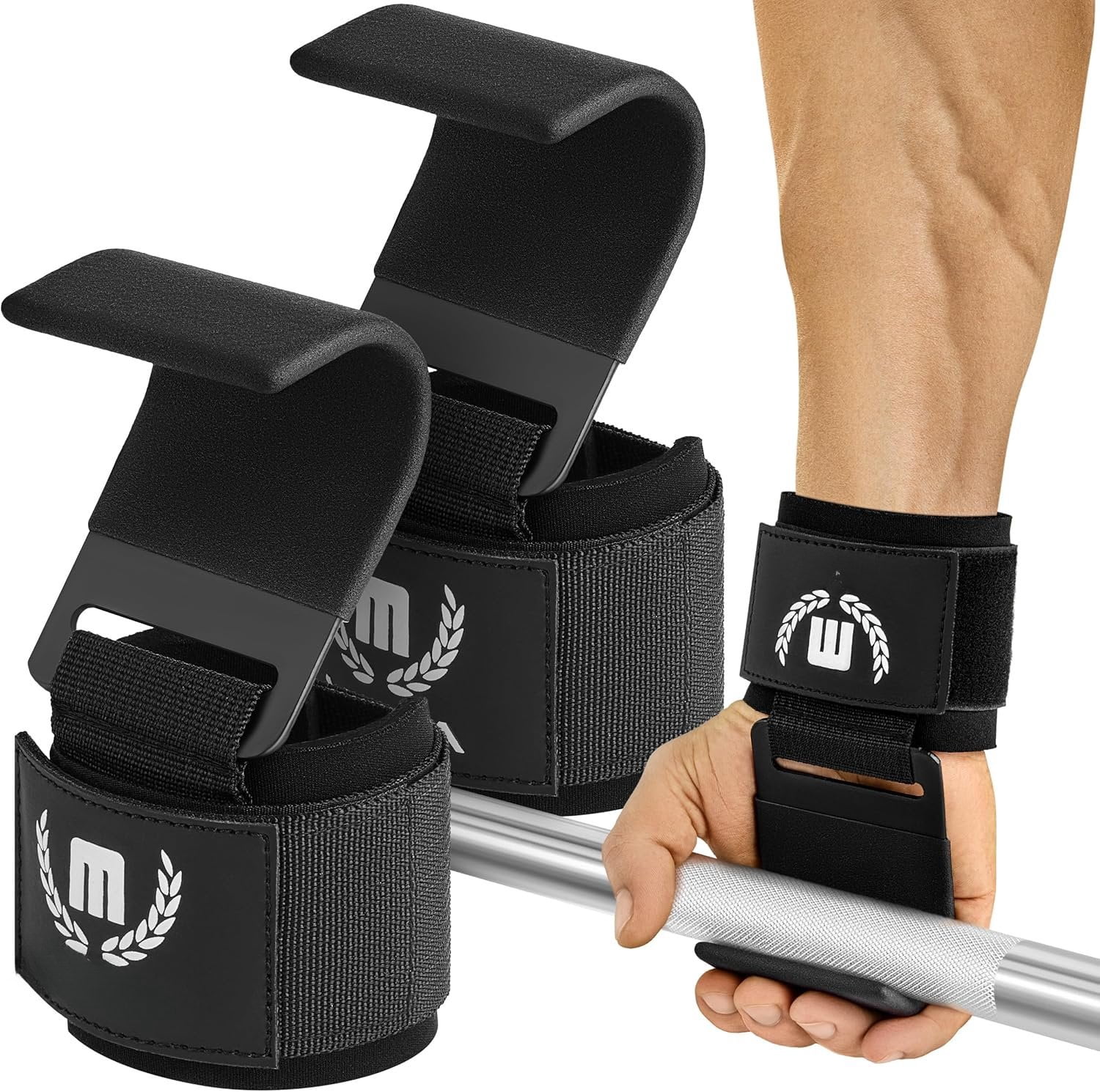 Heavy Duty Weightlifting Hand Grip Power Hooks with Wrist Straps for ...