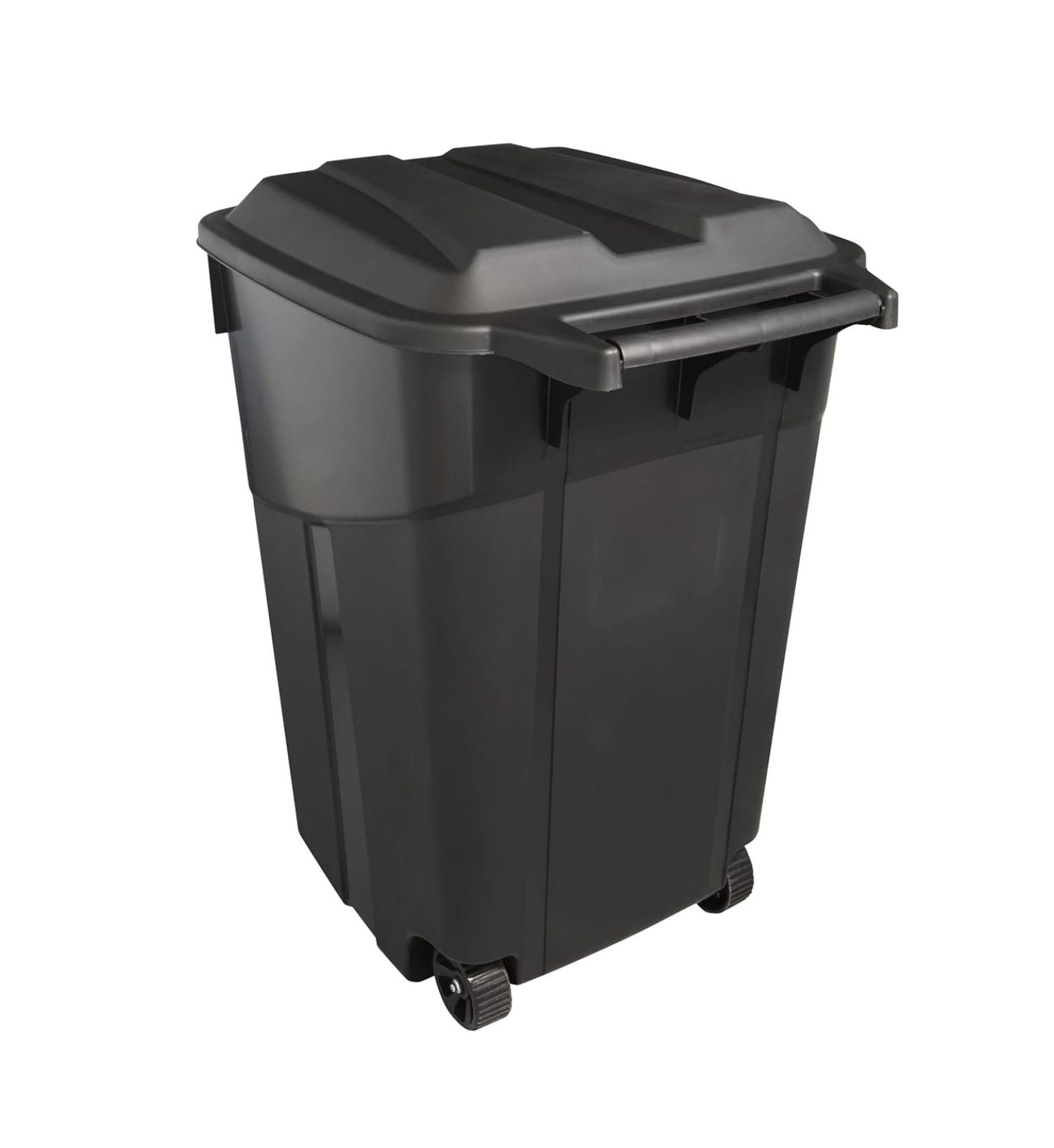 Heavy Duty Wheeled Plastic Garbage Can, 45 Gallon Capacity, Attached ...