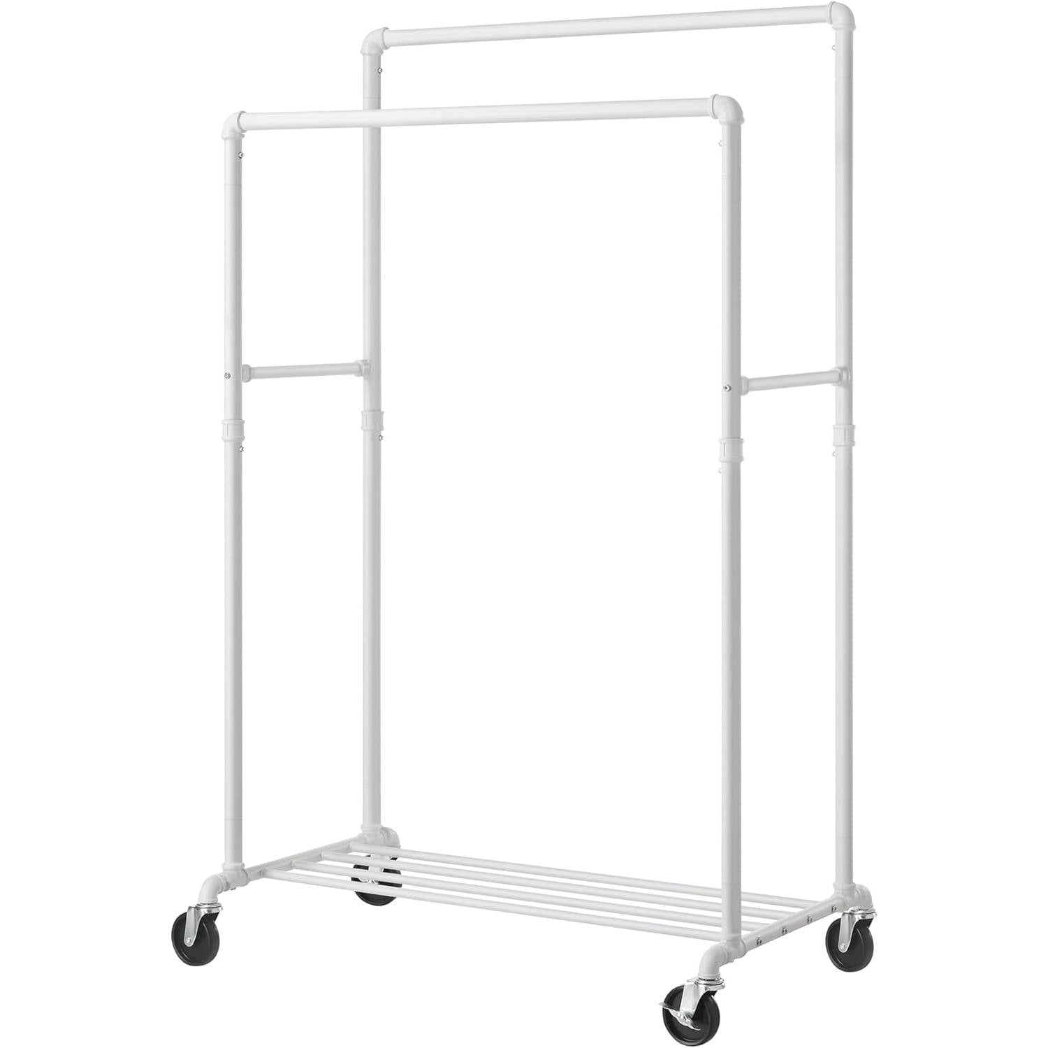 Heavy Duty White Pipe Double-Rod Garment Clothes Rack with Locking ...
