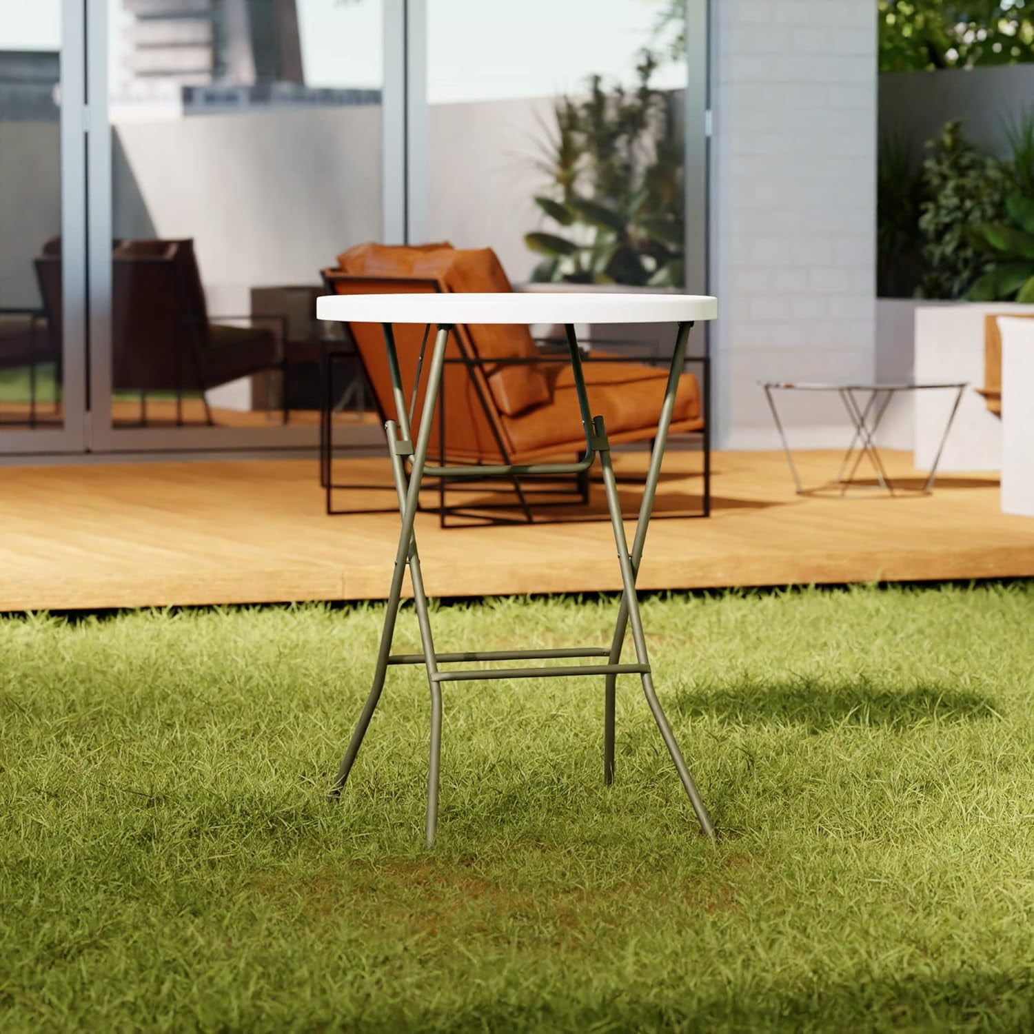 Heavy-Duty White Plastic Round Bar Height Folding Table for Events - Durable & Compact Design ...