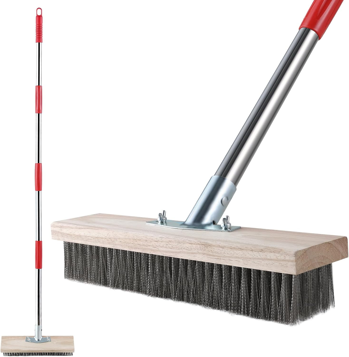 Heavy Duty Wire Broom with Telescopic Handle(57IN), Stiff Metal Bristle ...