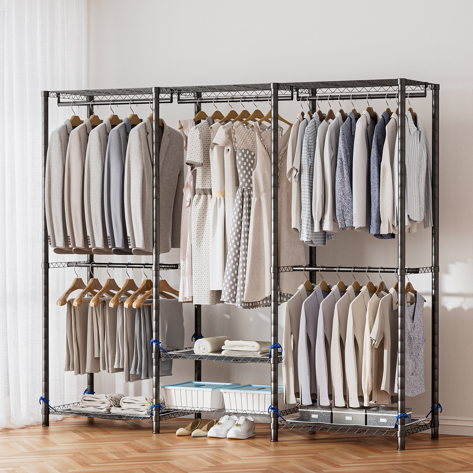 Wuzstar 2 Tier Clothes Rack,Adjustable Free-Standing Clothes Hanger ...