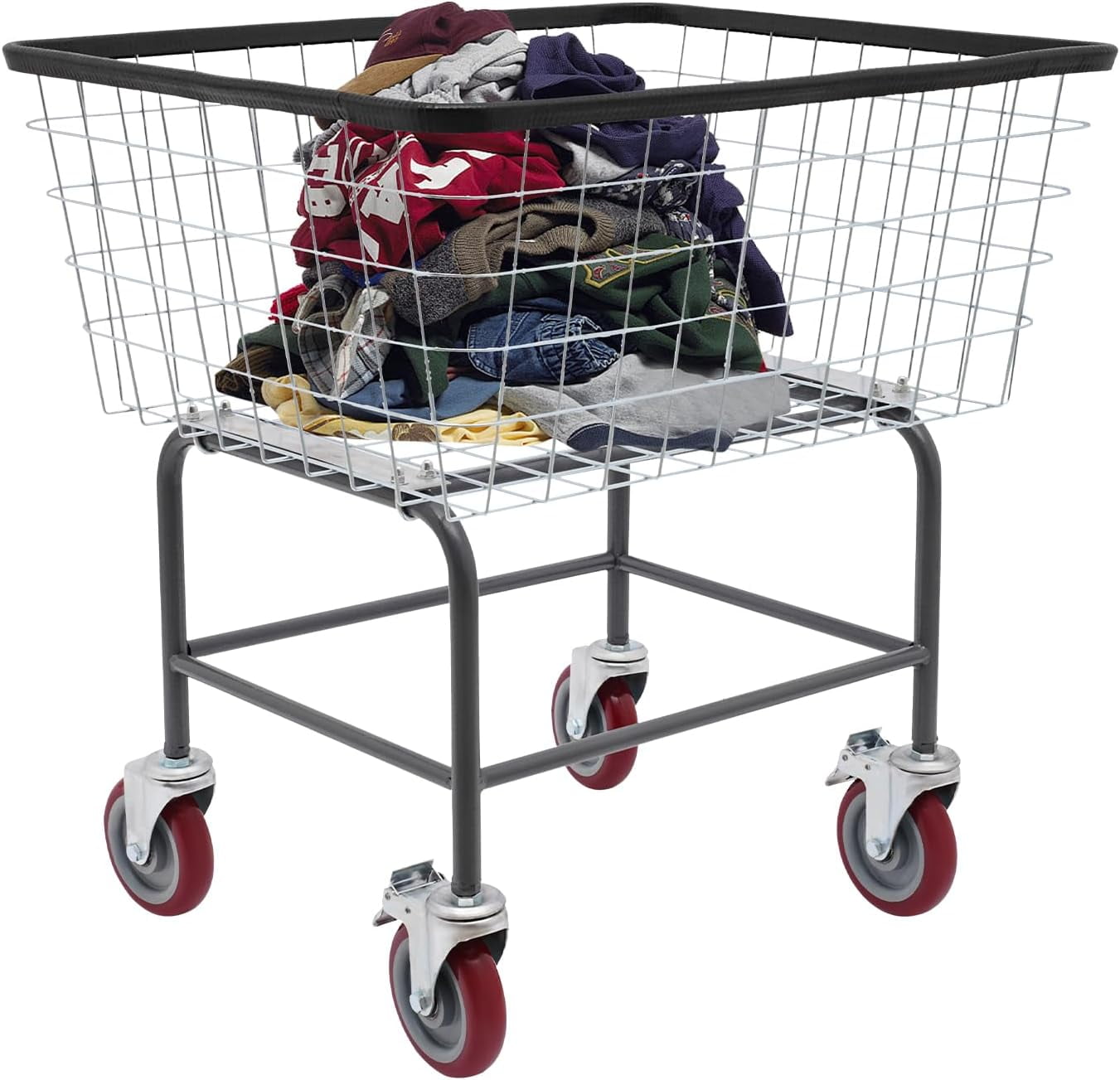 Heavy Duty Wire Laundry Cart, 2.2 Bushel Rolling Basket With Wheels ...
