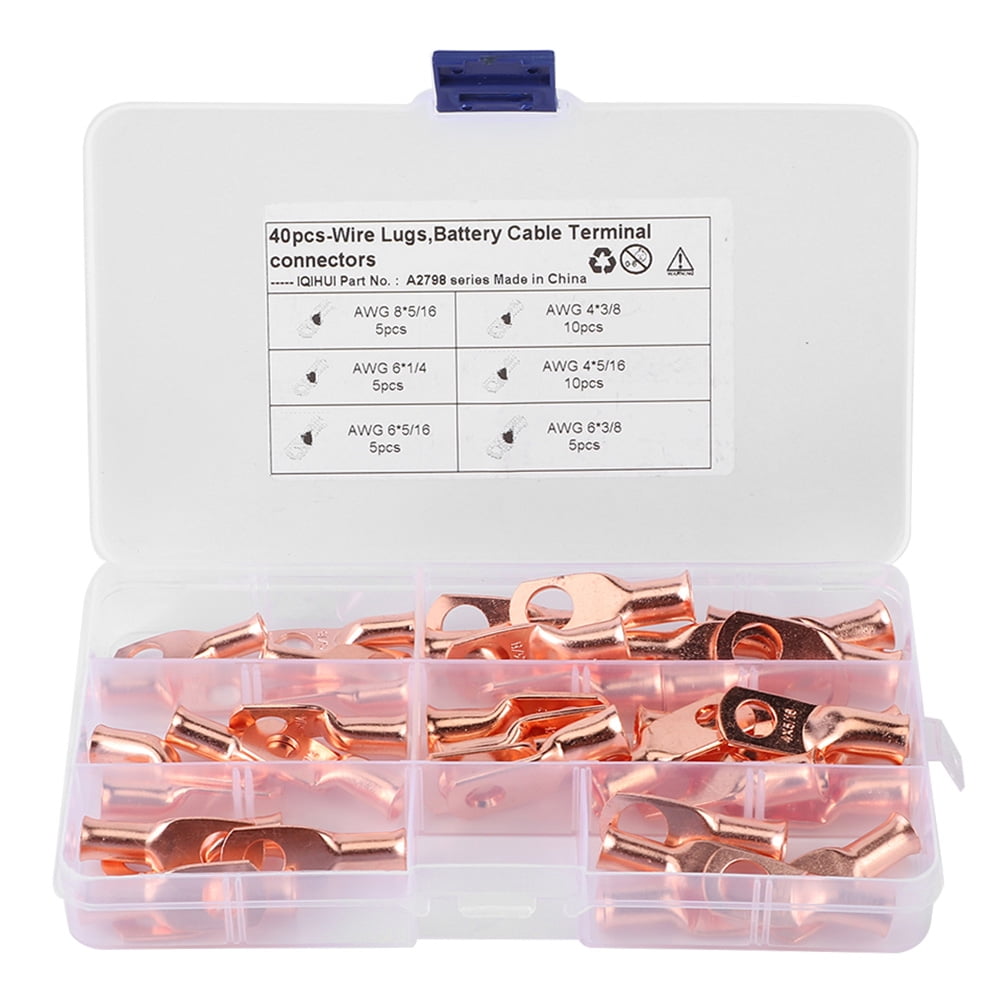 Heavy Duty Wire Lugs Assortment, 40pcs AWG Cold-Pressed Terminals T2 ...
