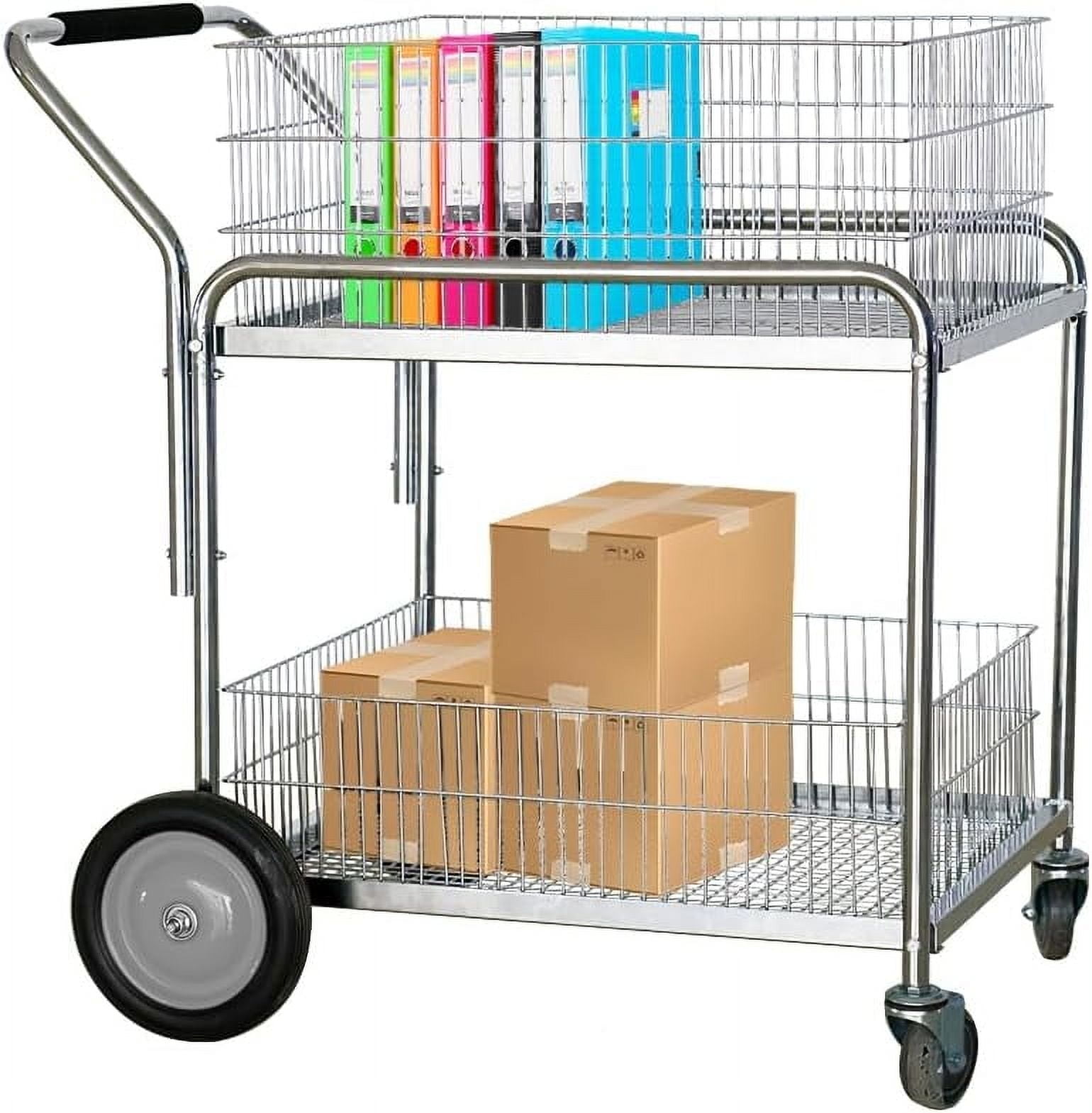 Heavy Duty Wire Mail Cart, Rolling 2 Shelf Basket File Cart with Wheels ...