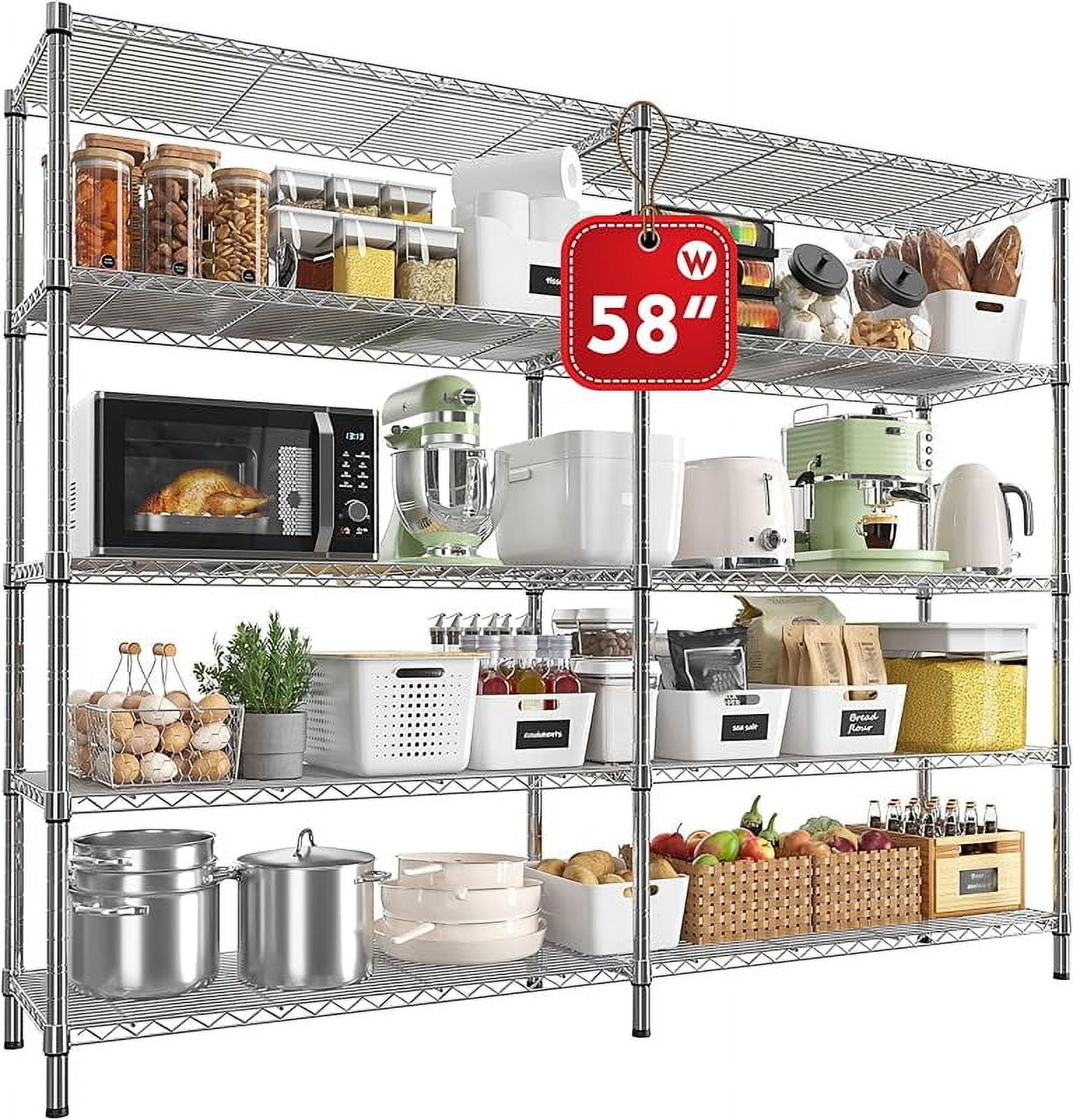Heavy Duty Wire Shelving Unit with Adjustable Shelves - Metal, Chrome ...