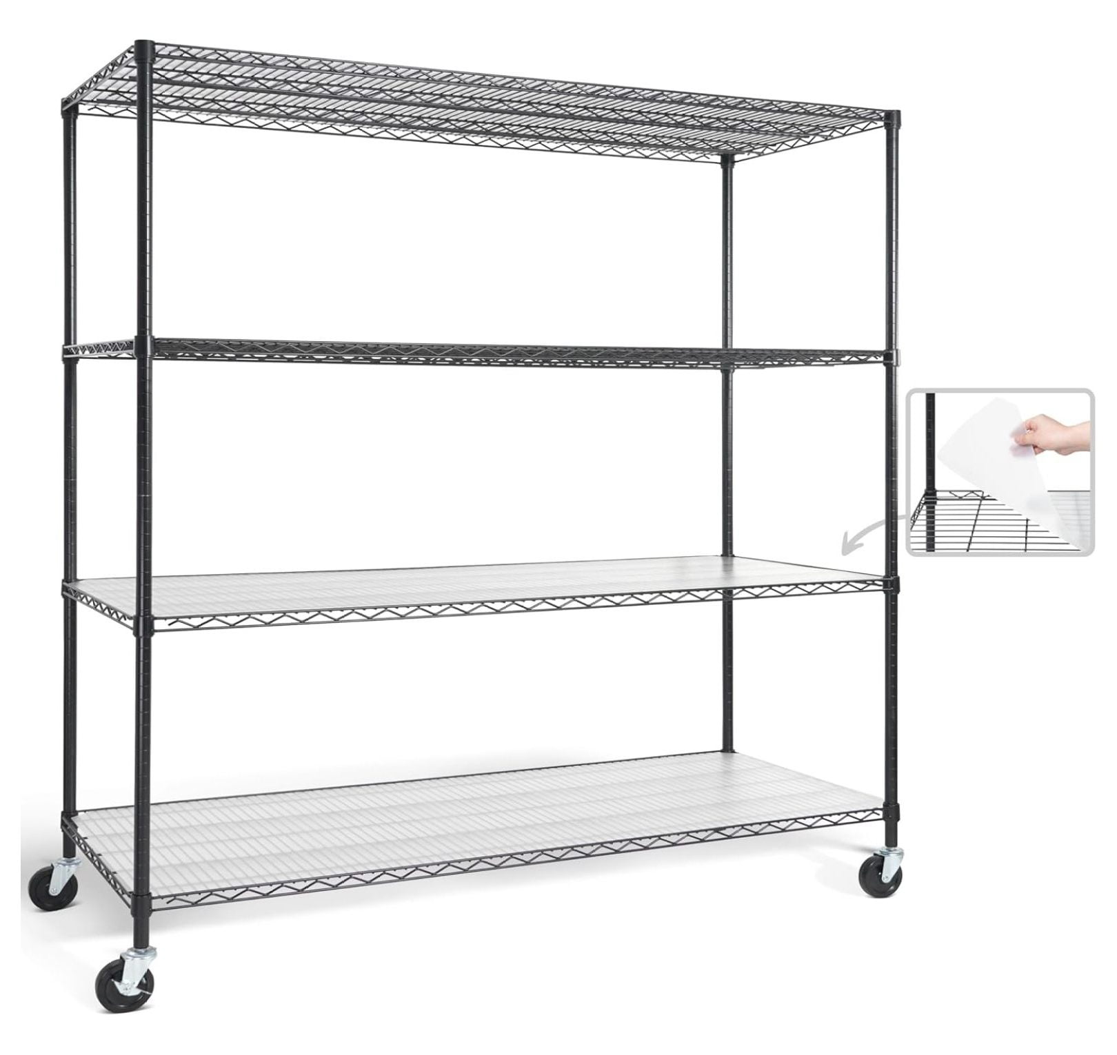 Heavy Duty Wire Shelving w/Wheels, Leveling Feet & Liners, Storage ...