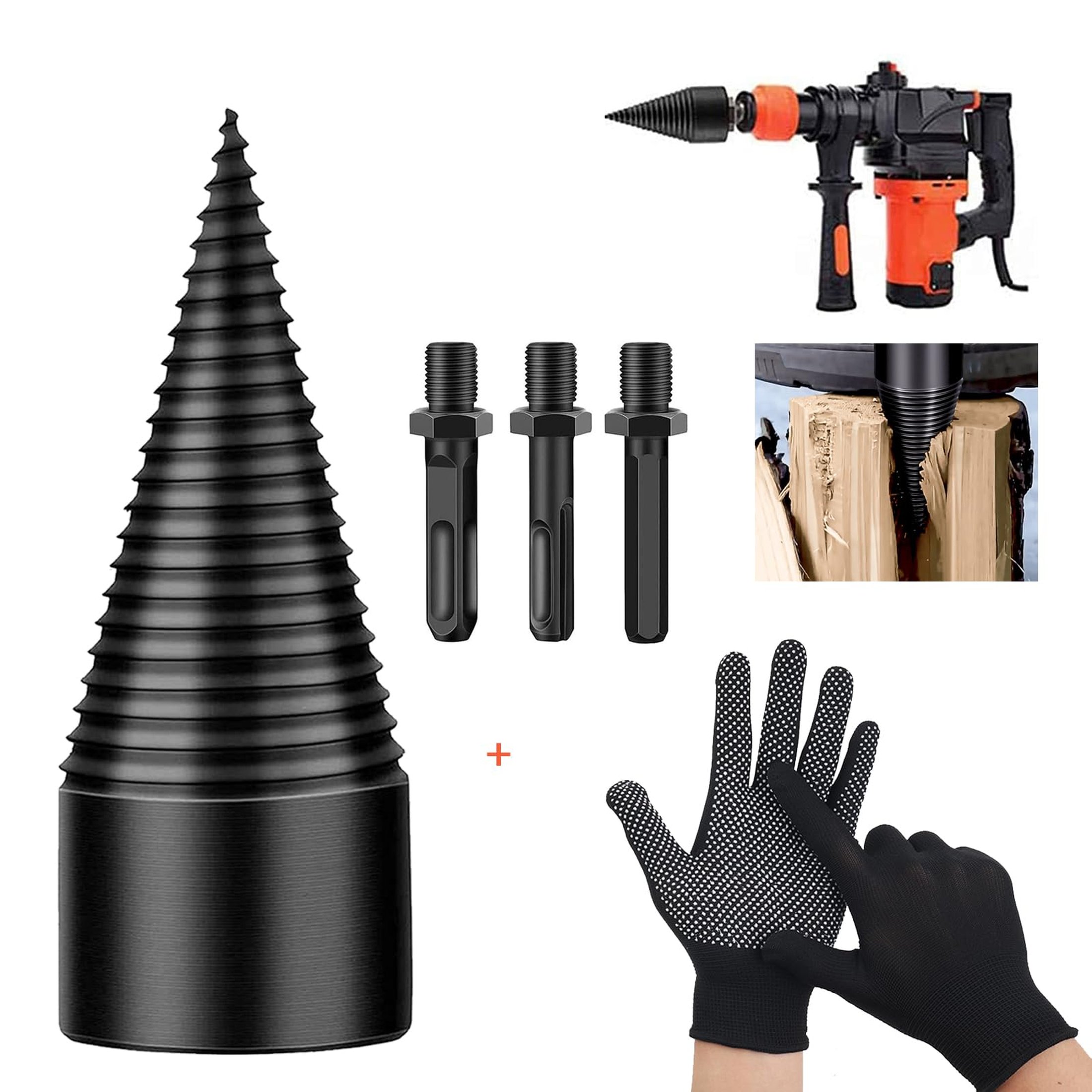 Heavy Duty Wood Log Splitter Drill Bit Set with Removable Cones ...