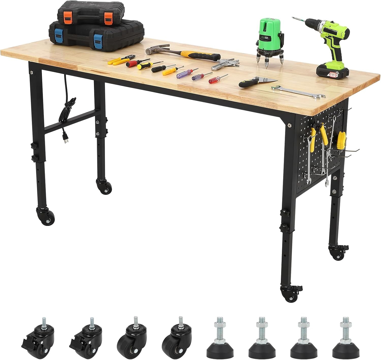 Heavy Duty Wood Work Bench with Pegboard Adjustable Height Work Table ...